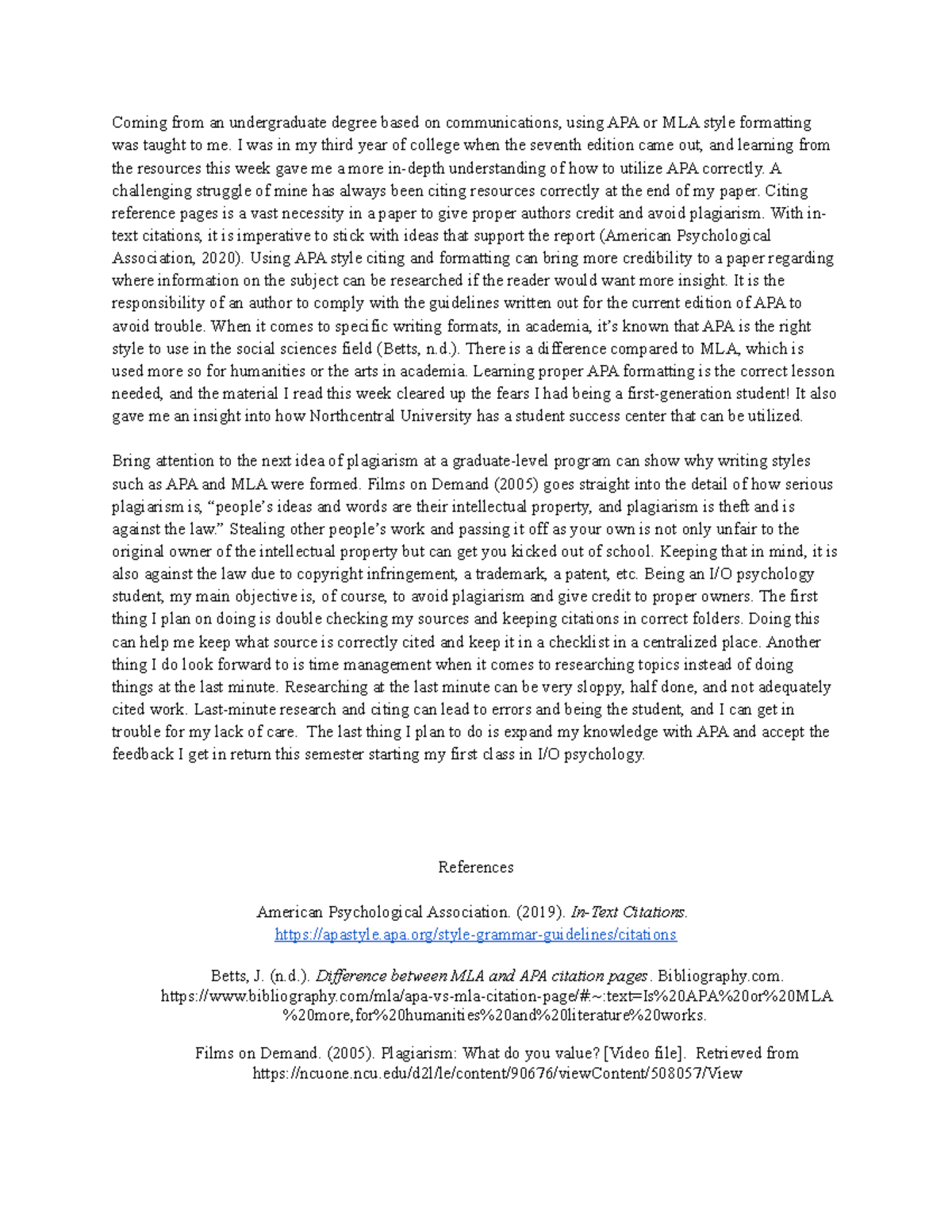 Assignment 2 - APA formatting - Coming from an undergraduate degree ...