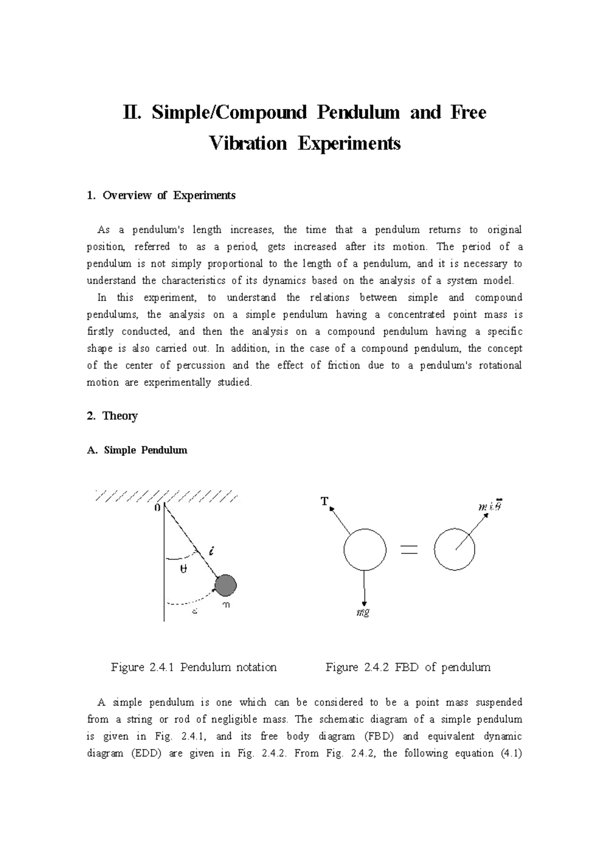Simple Compound Pendulum and Free Vibration Experiments Manual - II. Simple/Compound Pendulum ...