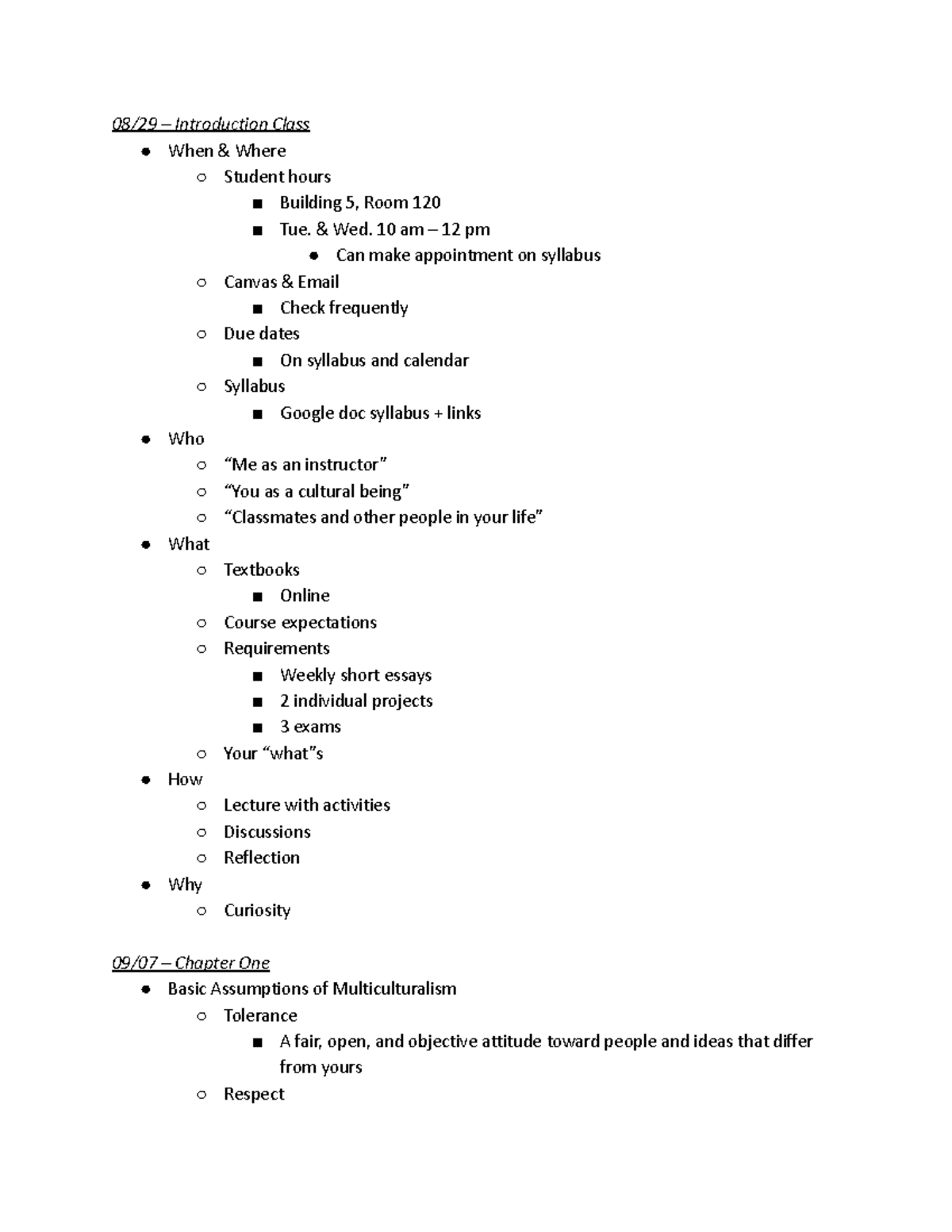[PSY 3325] Lecture Notes - 08/29 – Introduction Class When & Where ...