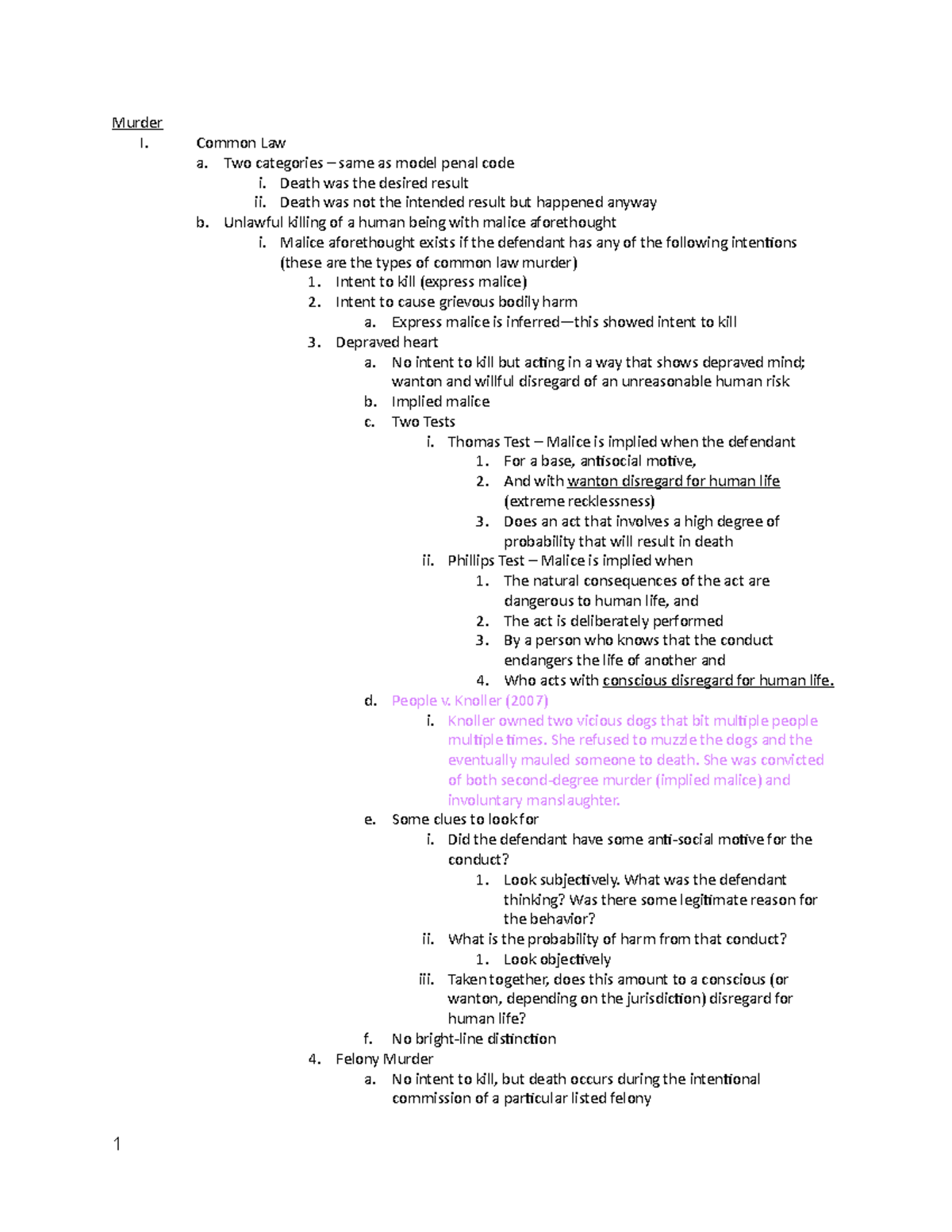 Homicide Outline - Criminal Law - Spring 2021 - LAW 8634 - UMKC - Studocu