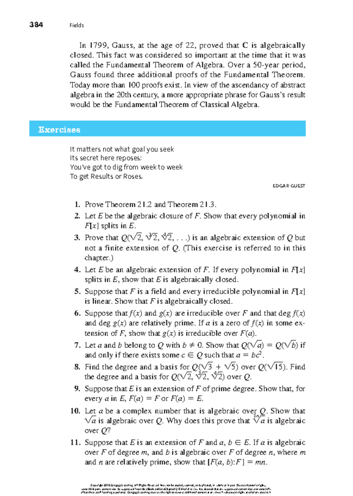 Exercises Algebraic Extensions - 384 Fields In 1799, Gauss, at the age ...