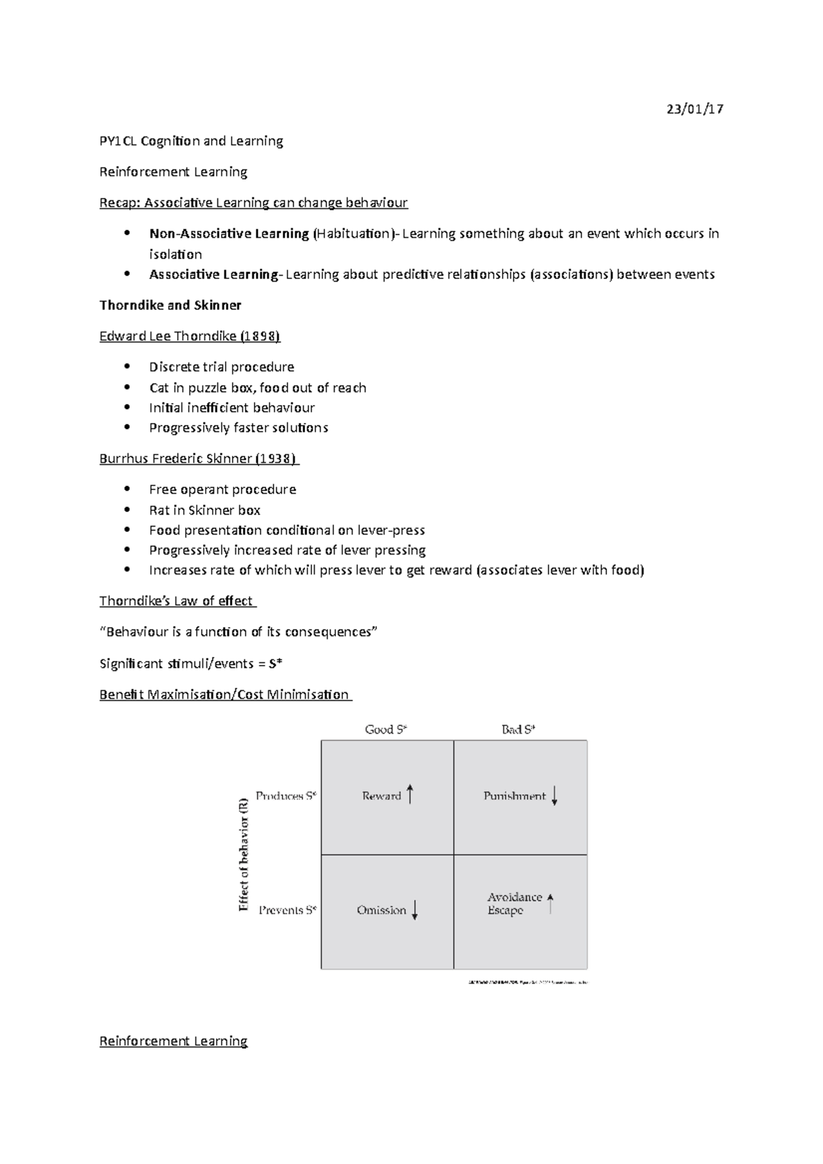 Lecture 3 - Reinforcement Learning - 23/01/17 PY1CL Cognition and ...