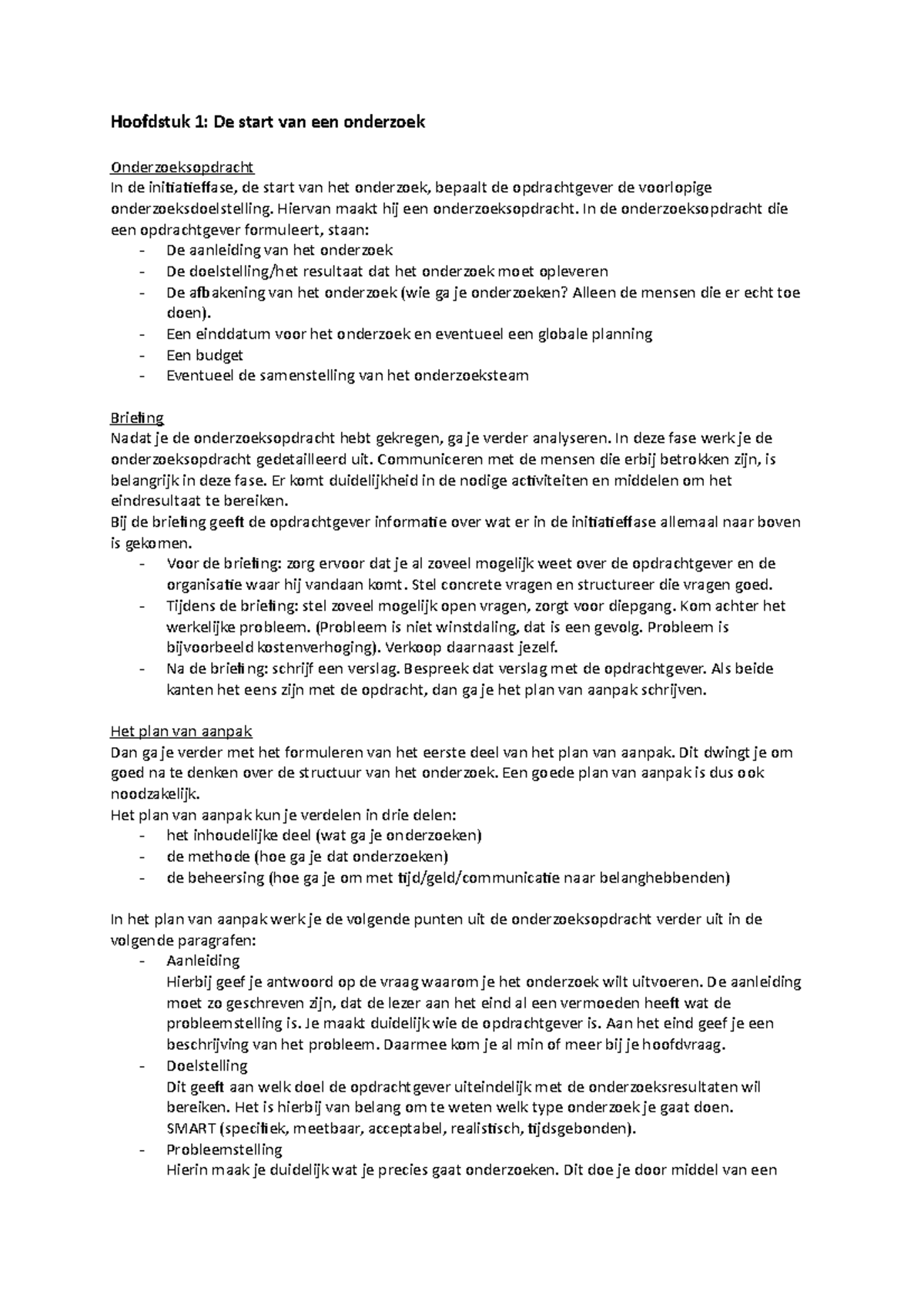 Samenvatting Onderzoek tentamenweek 2 - Hoofdstuk 1: De start van een ...