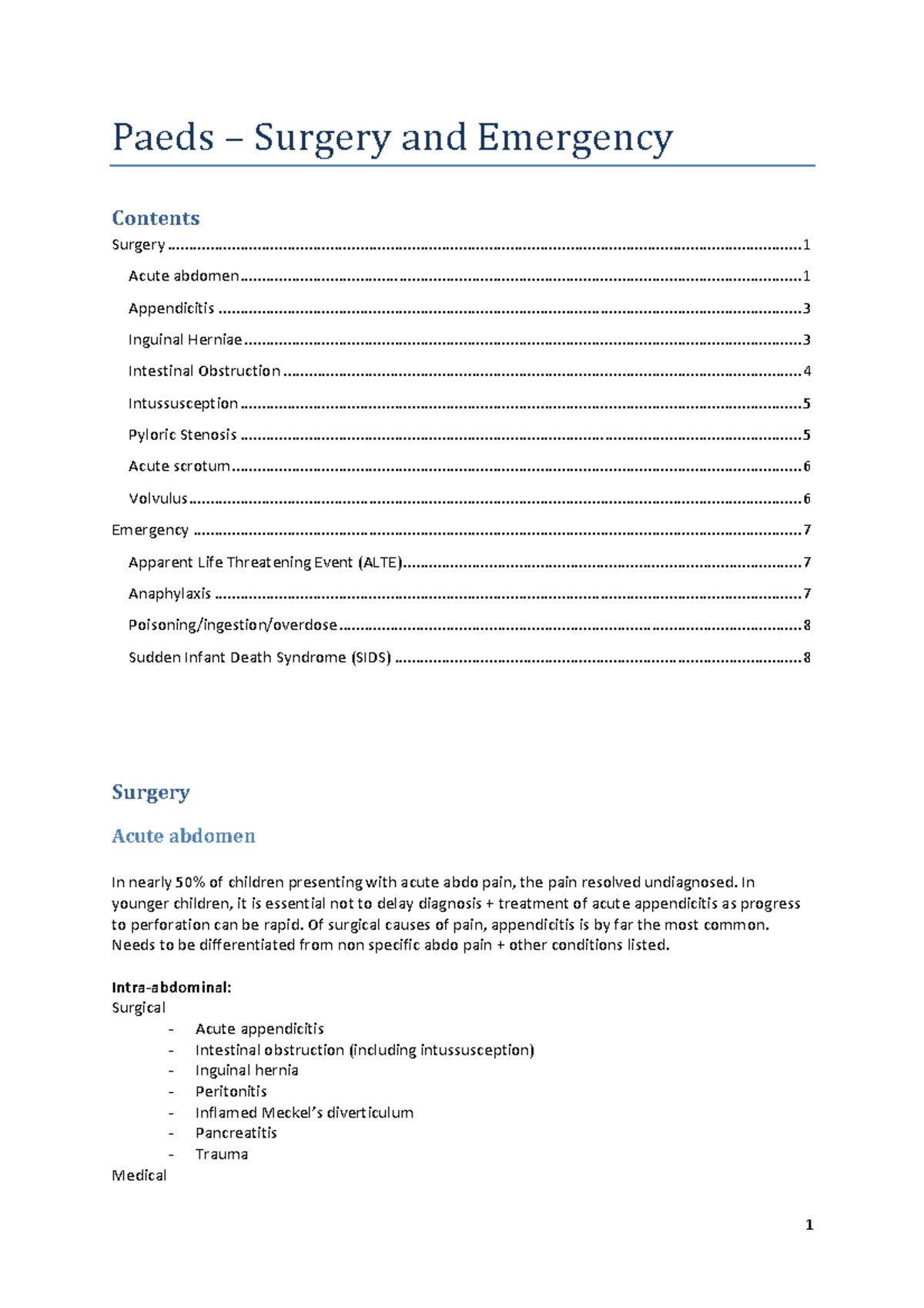 Revision Notes Clinical Phase 2 - Child Health: Surgery and Emergency ...