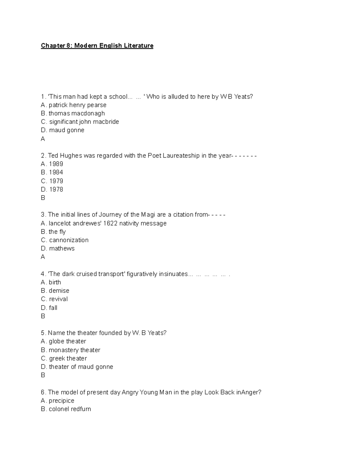 Chapter 8 Modern English Literature - Chapter 8: Modern English ...