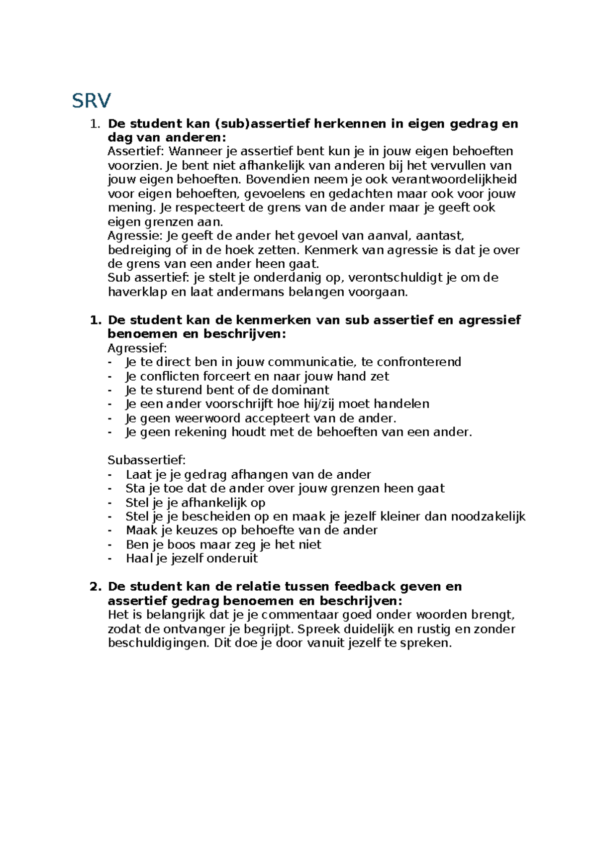 SRV periode 4 les1 - Samenvatting SRV - SRV 1. De student kan (sub ...