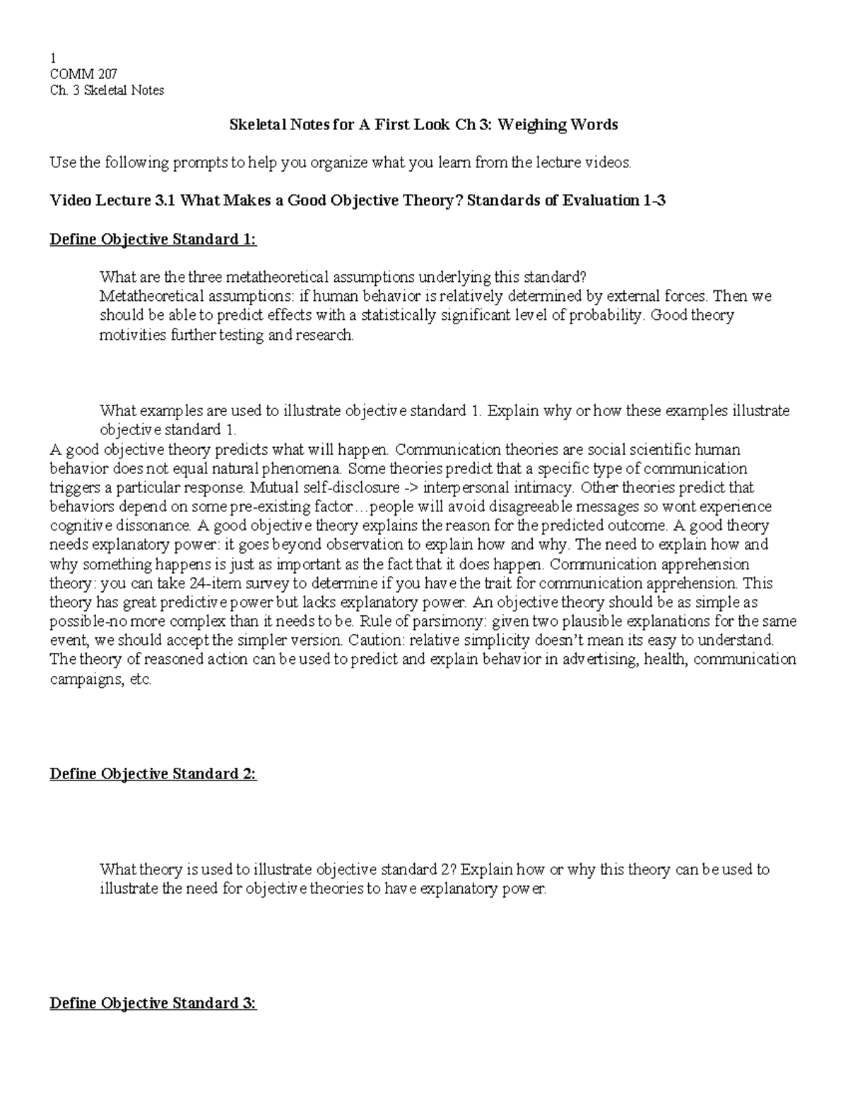 A First Look Ch 3 Skeletal Notes - COMM 207 Ch. 3 Skeletal Notes ...