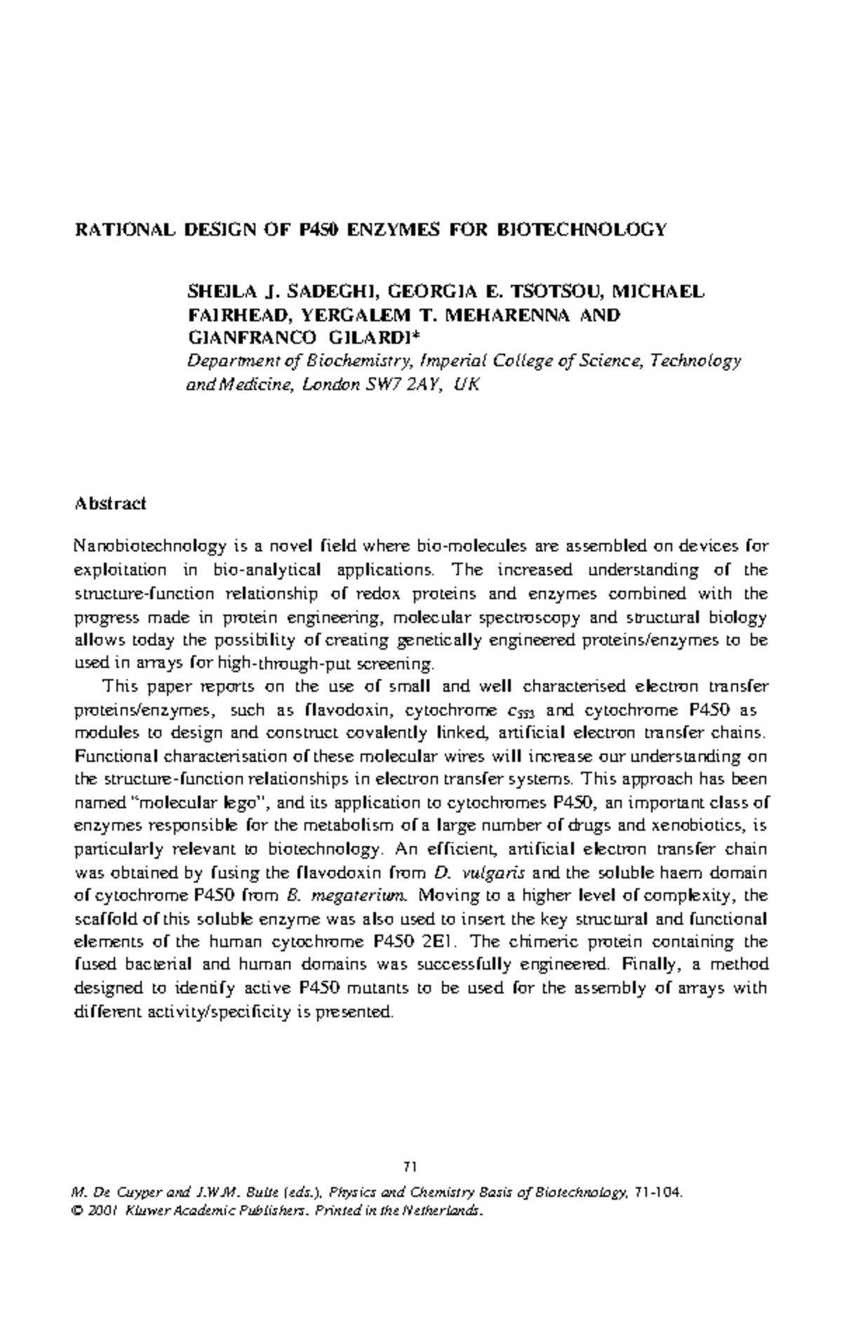 Rational Design OF P450 Enzymes FOR Biotechnology - RATIONAL DESIGN OF ...