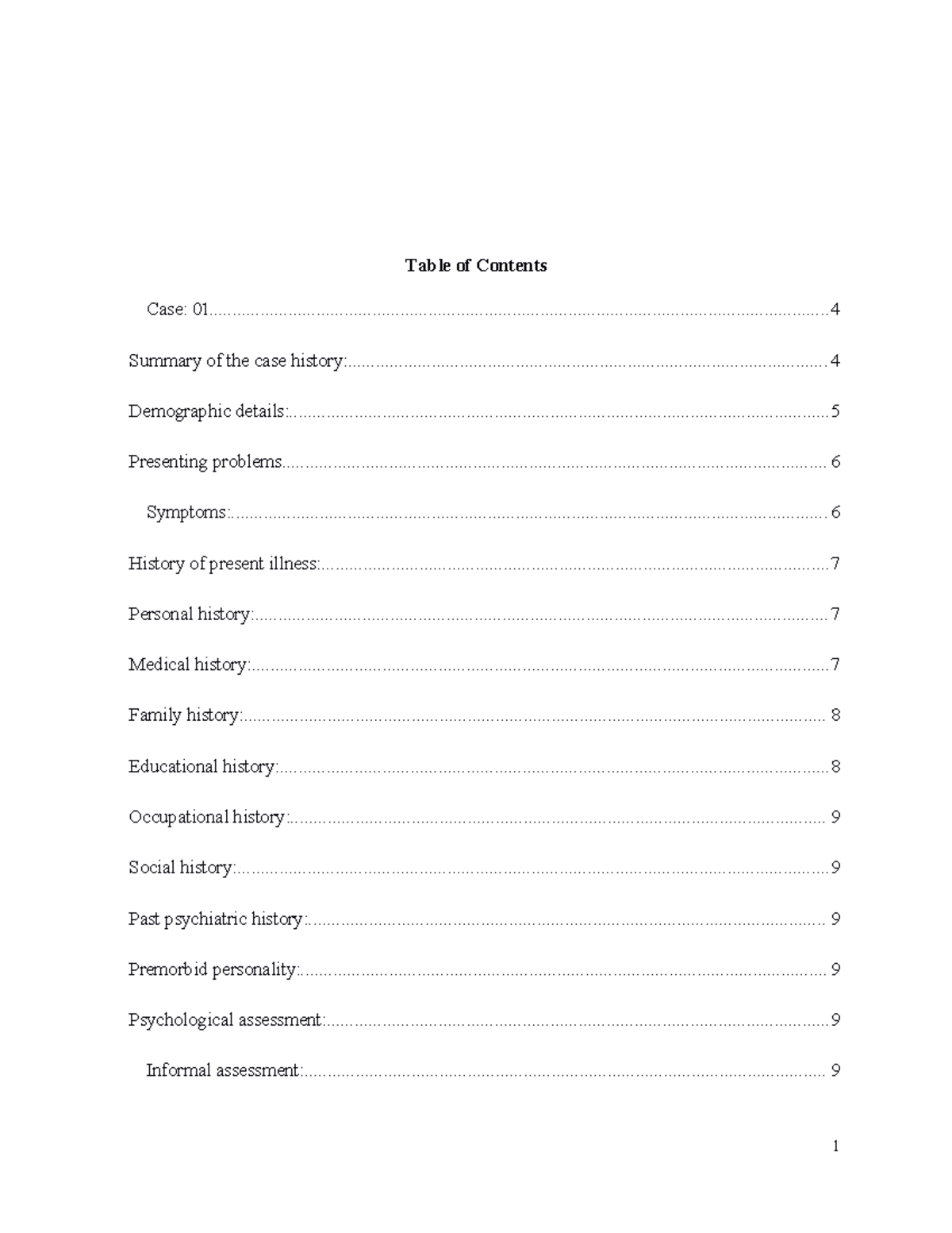 Internship 1(3) - case reports - Table of Contents Case: - Studocu
