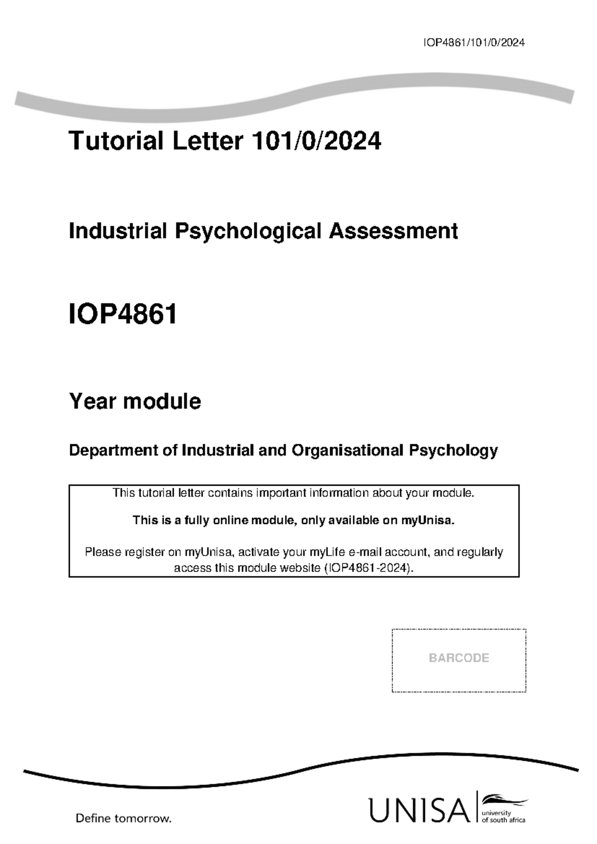 IOP4861 101 0 2024 B - notes - Tutorial Letter 101/0/ 2024 Industrial ...