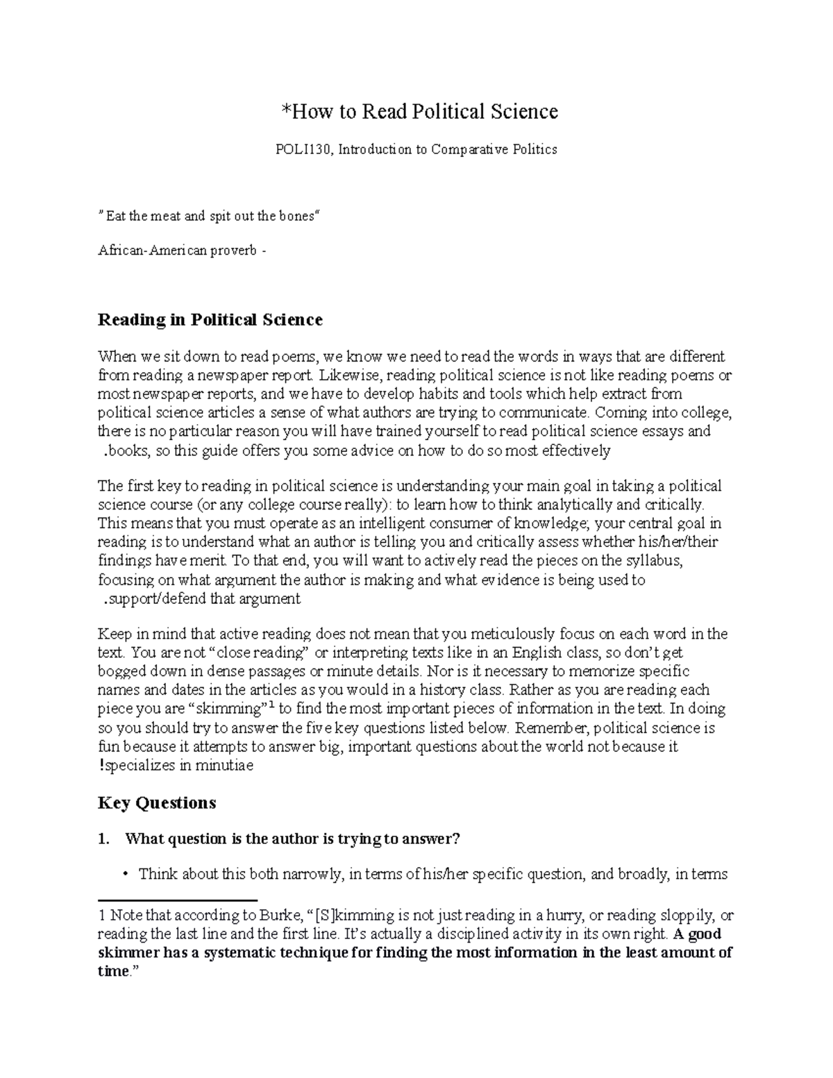 POLI130 Reading Guide - *How to Read Political Science POLI130 ...