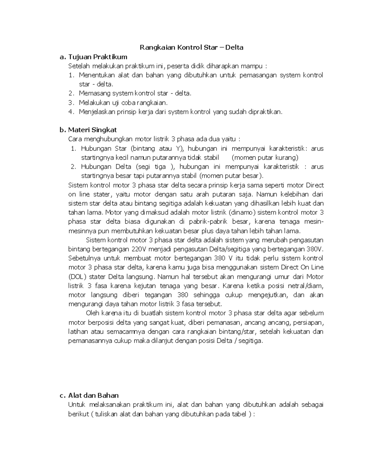 Rangkaian Kontrol Star - Tujuan Praktikum Setelah melakukan praktikum ...