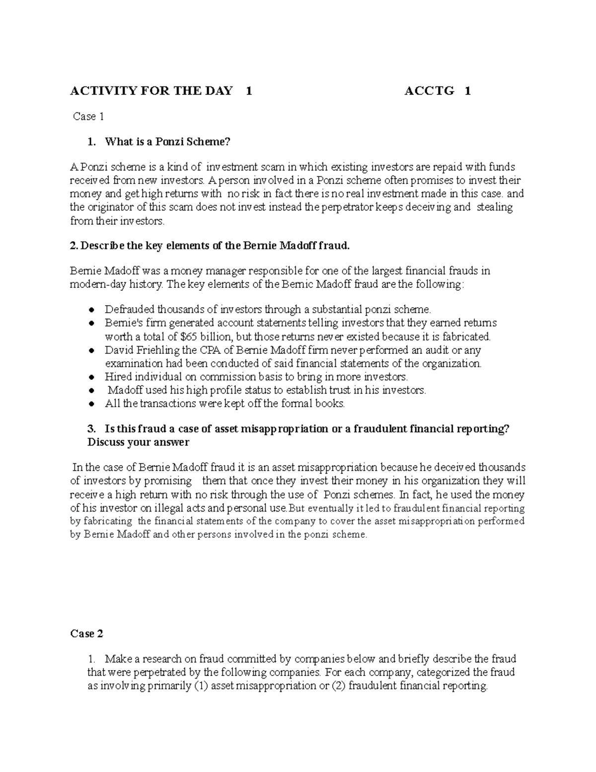 Activity CASE 1 -3 - some cases of fraud perpetrated by higher ...