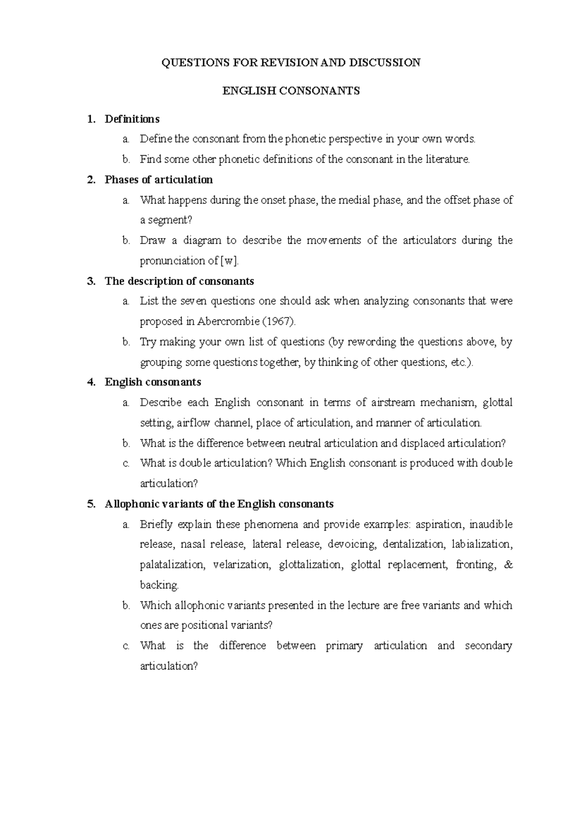 Lecture 2 - Questions for revision and discussion - QUESTIONS FOR ...