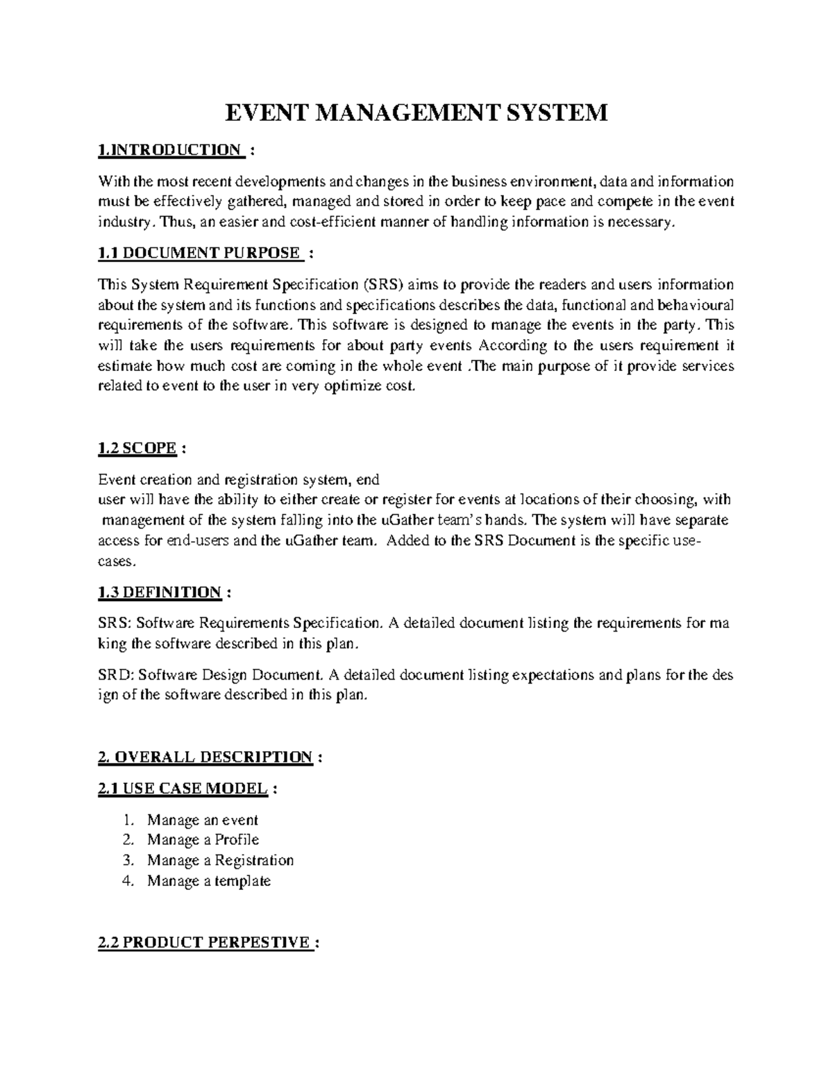 SRS - Lecture notes 2 - EVENT MANAGEMENT SYSTEM 1 : With the most ...