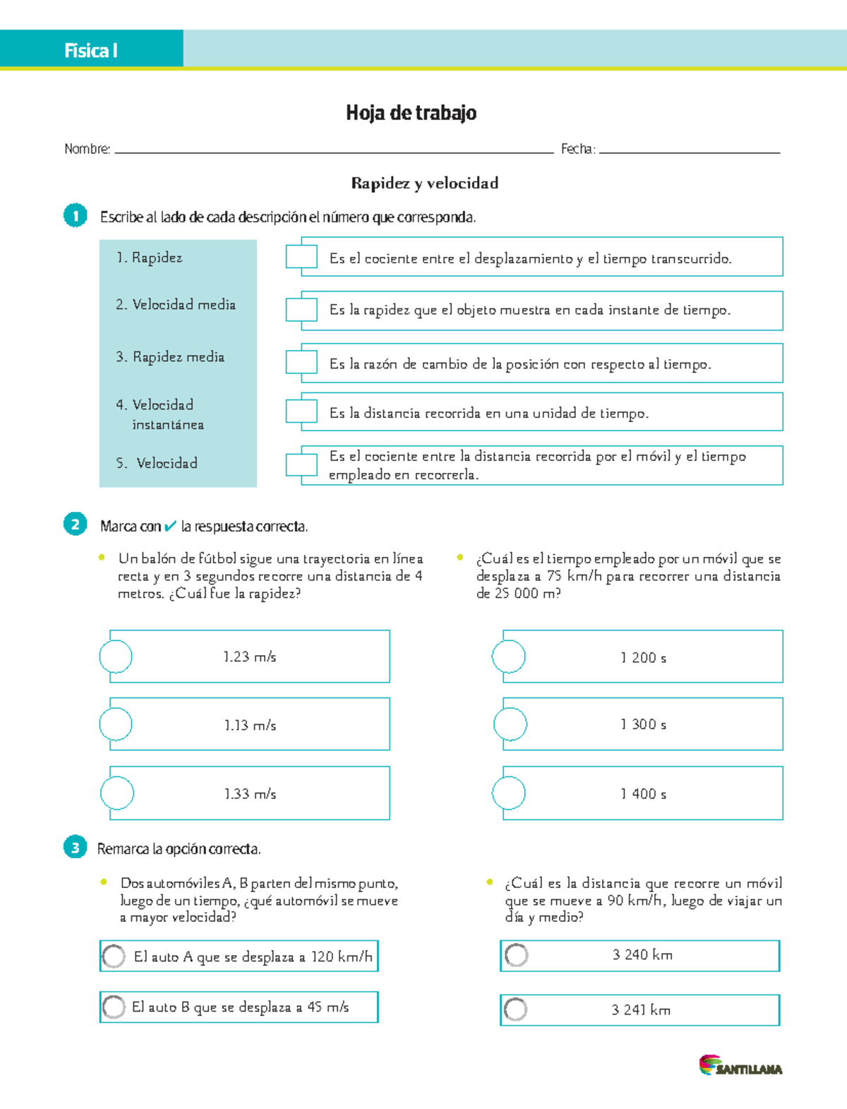 Hoja fisica 10 th - hoja de trabajo - Nombre: Fecha: Física I oja d e t ...