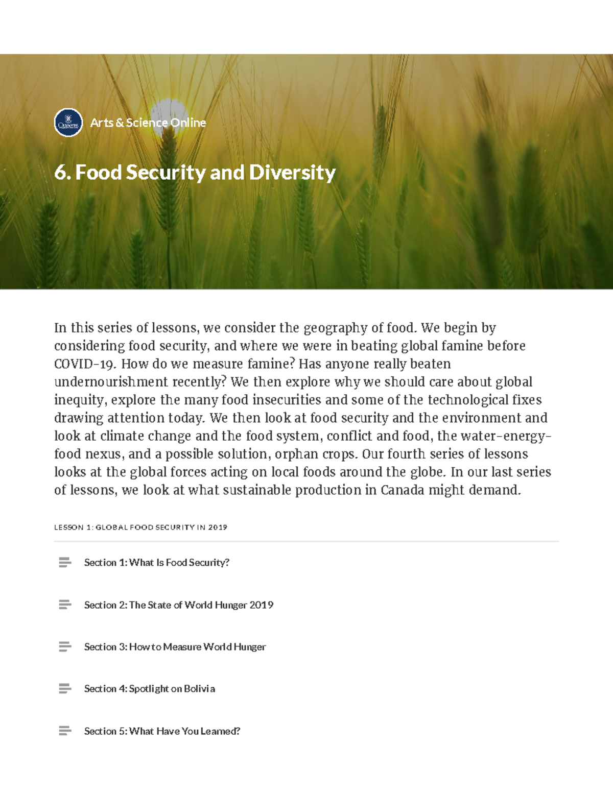 M6 Food Security and Diversity - Gphy 101 - queensu - Studocu