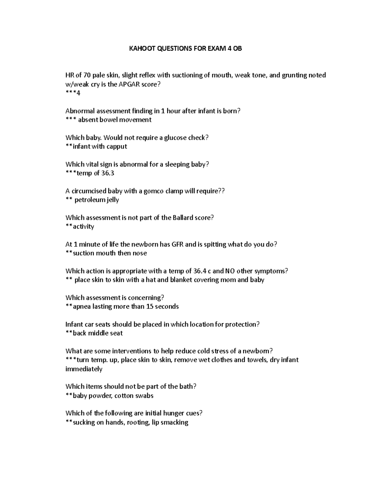 Kahoot Questions FOR EXAM 4 OB - KAHOOT QUESTIONS FOR EXAM 4 OB HR of ...