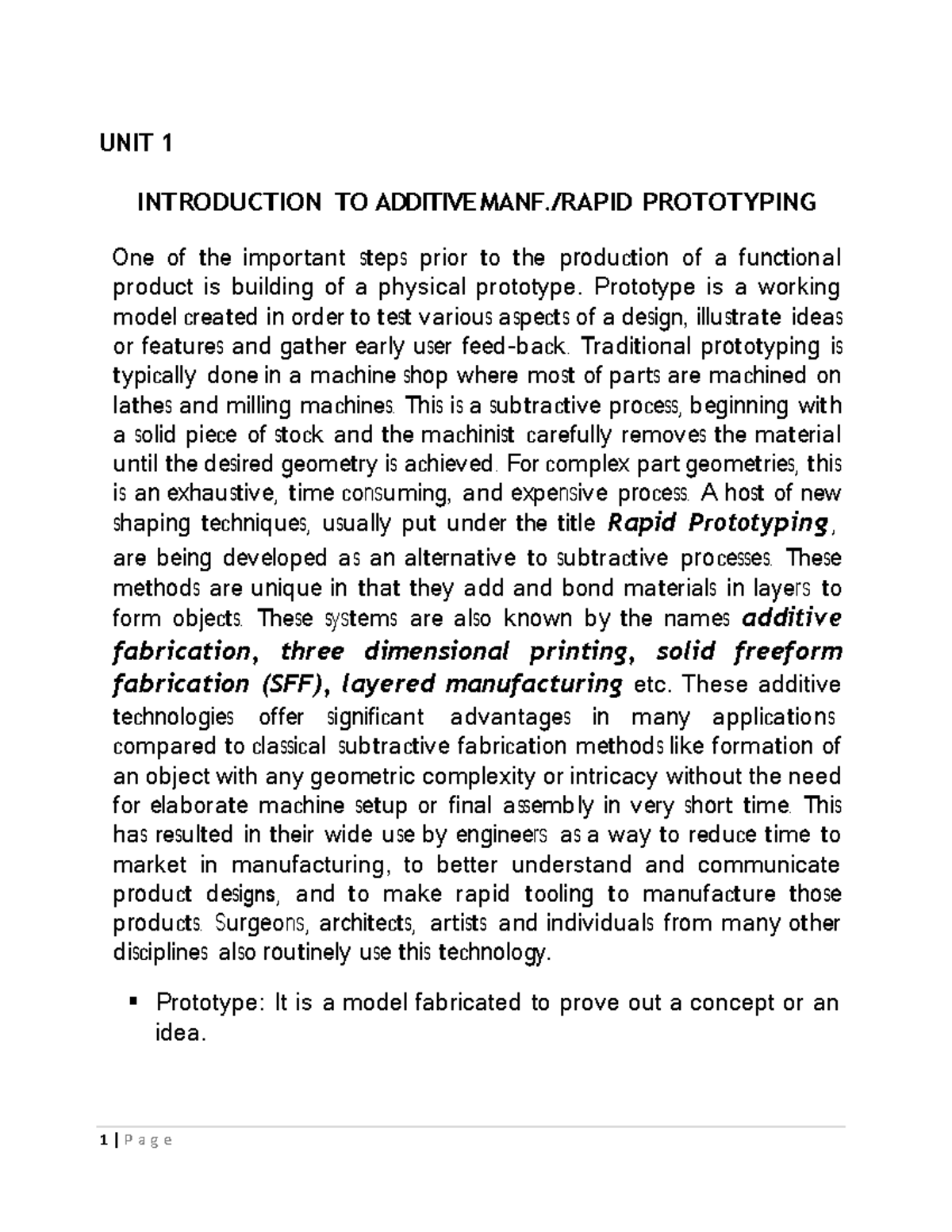 Additive Manufacturing Notes - UNIT 1 INTRODUCTION TO ADDITIVE MANF ...