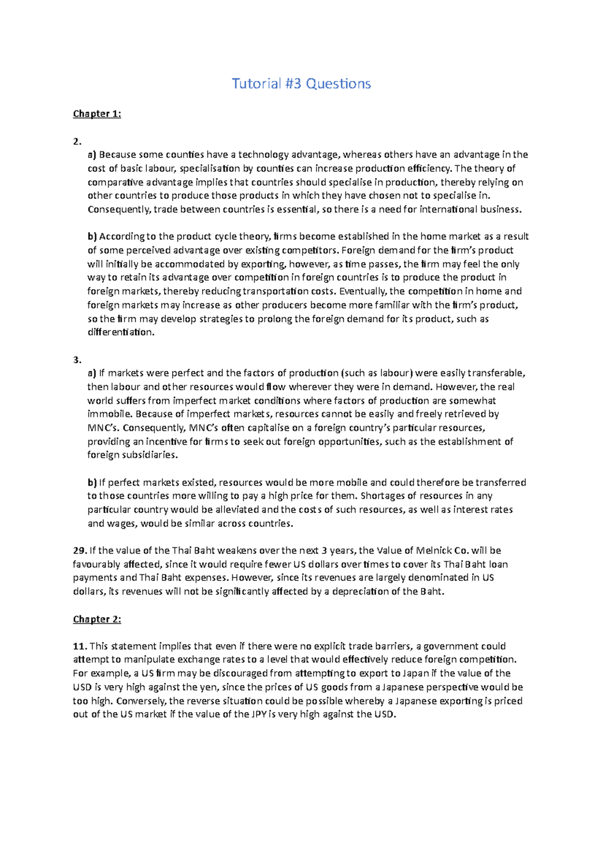 IFM Tutorial #3 Answers - Tutorial #3 Questions Chapter 1: 2. a ...
