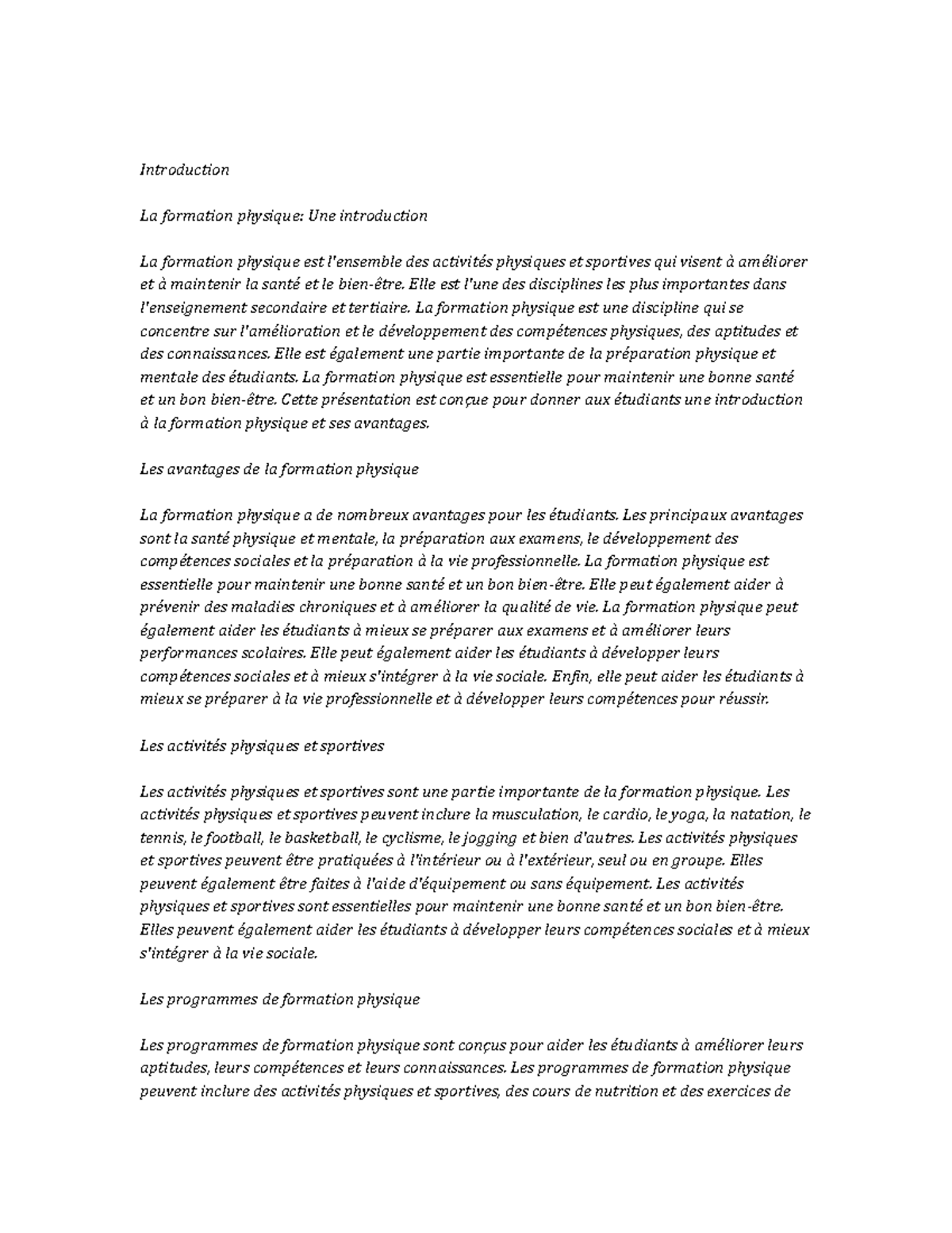 Physical Education Study Notes - Introduction La formation physique ...