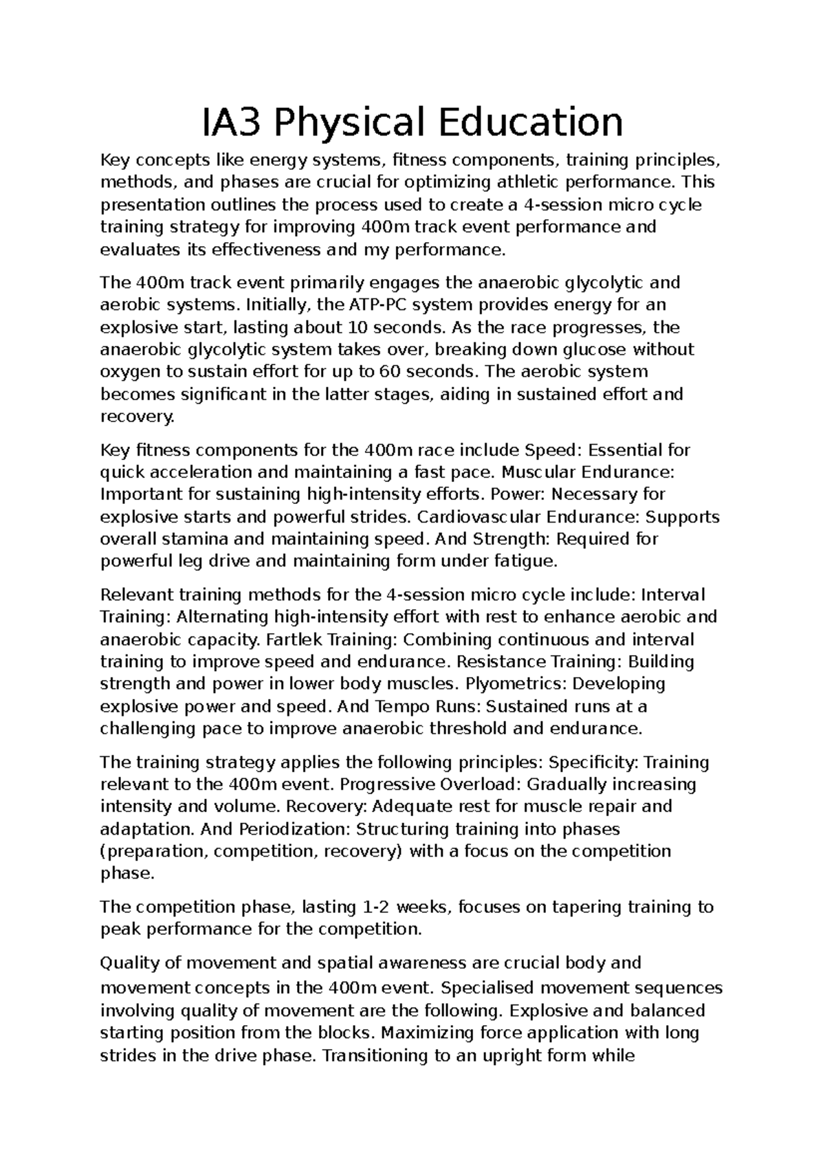 2024 Physical Education IA3 - IA3 Physical Education Key concepts like energy systems, fitness ...