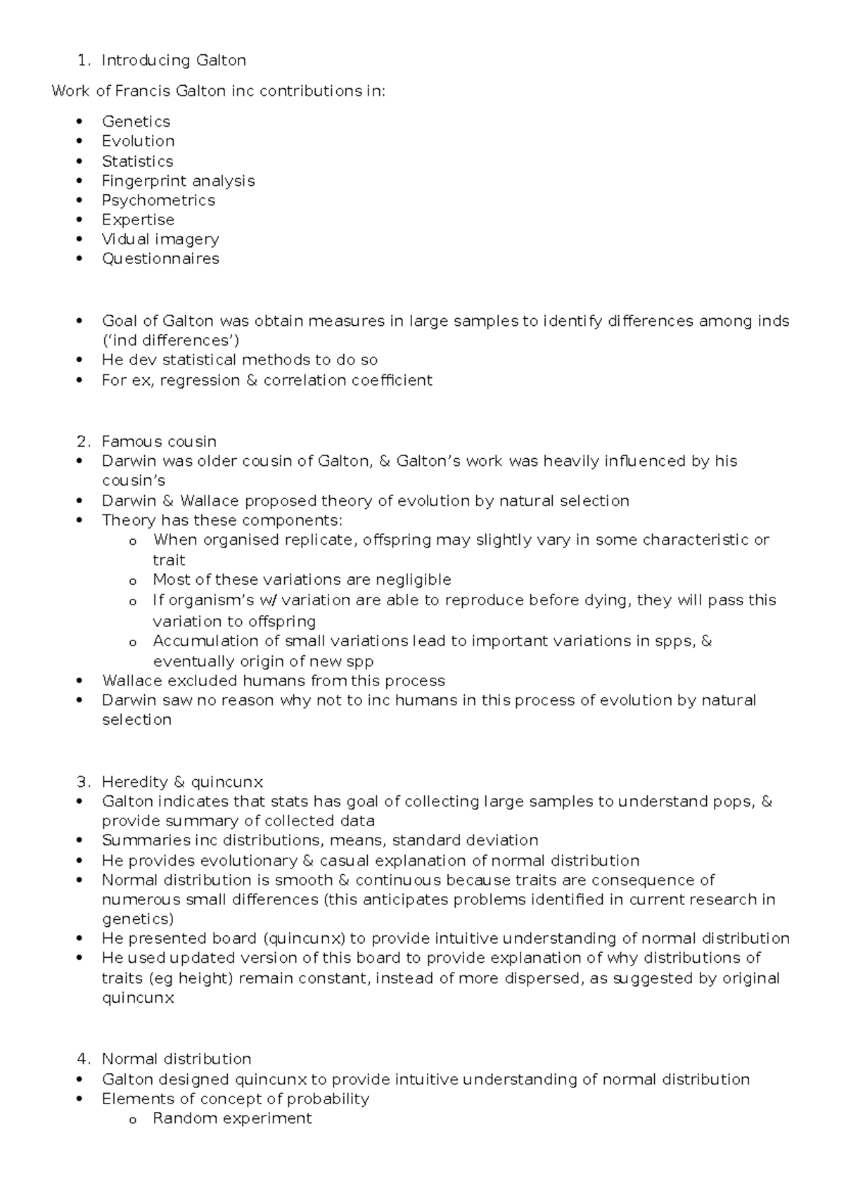 PSY173- notes 4 - Introducing Galton Work of Francis Galton inc ...