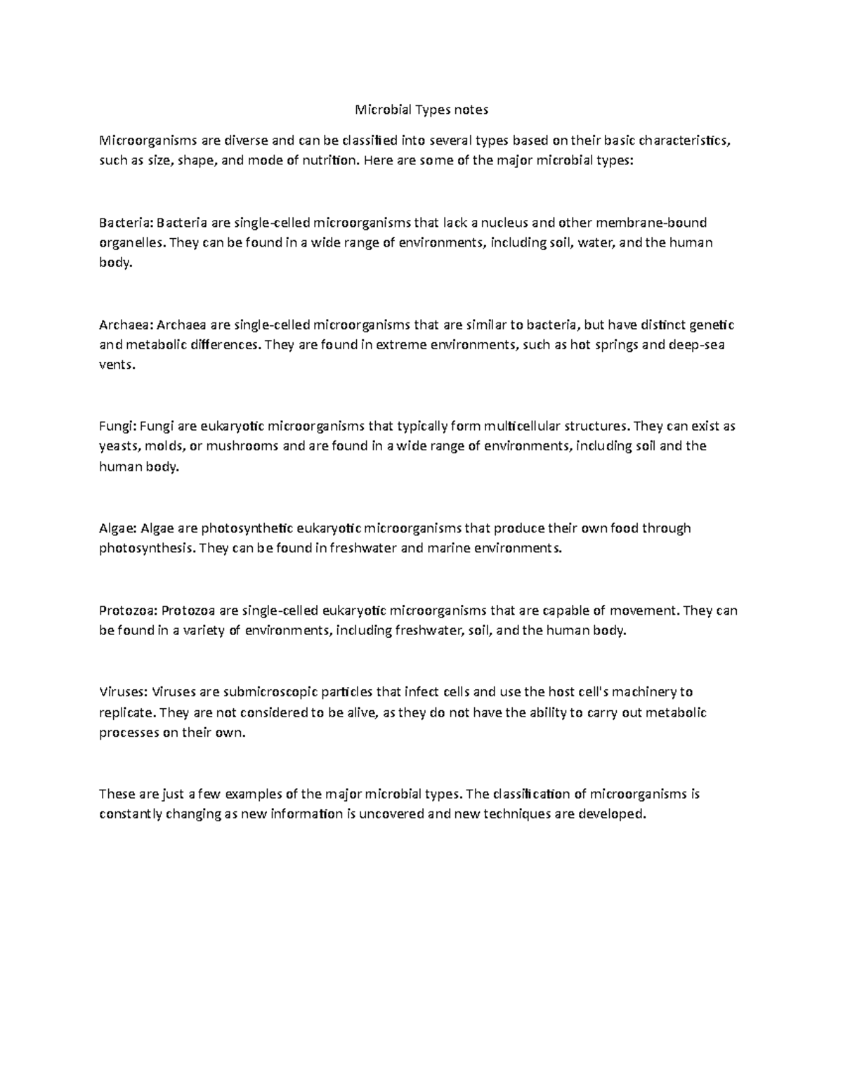 Microbial Types notes - Microorganisms are diverse and can be ...