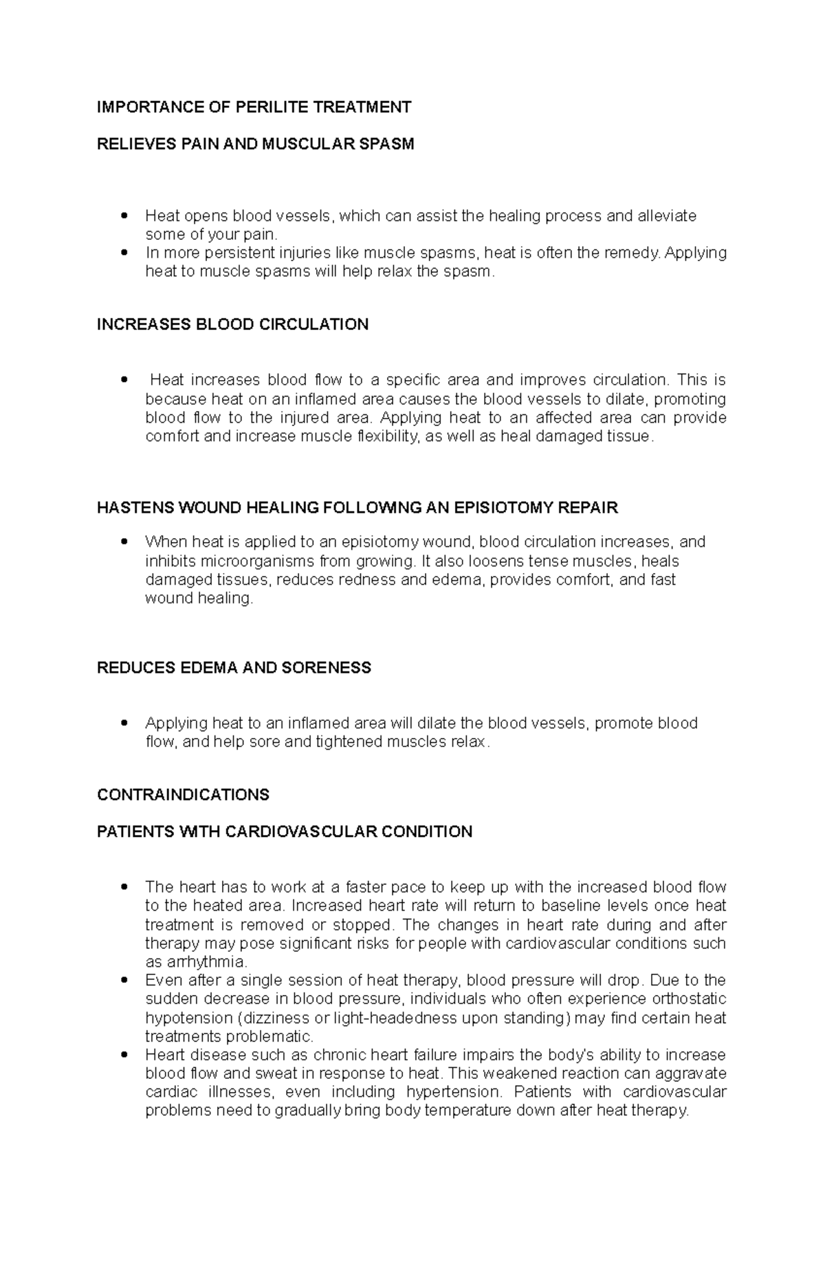 Perilite-treatment Rationale for second year nursing - IMPORTANCE OF ...