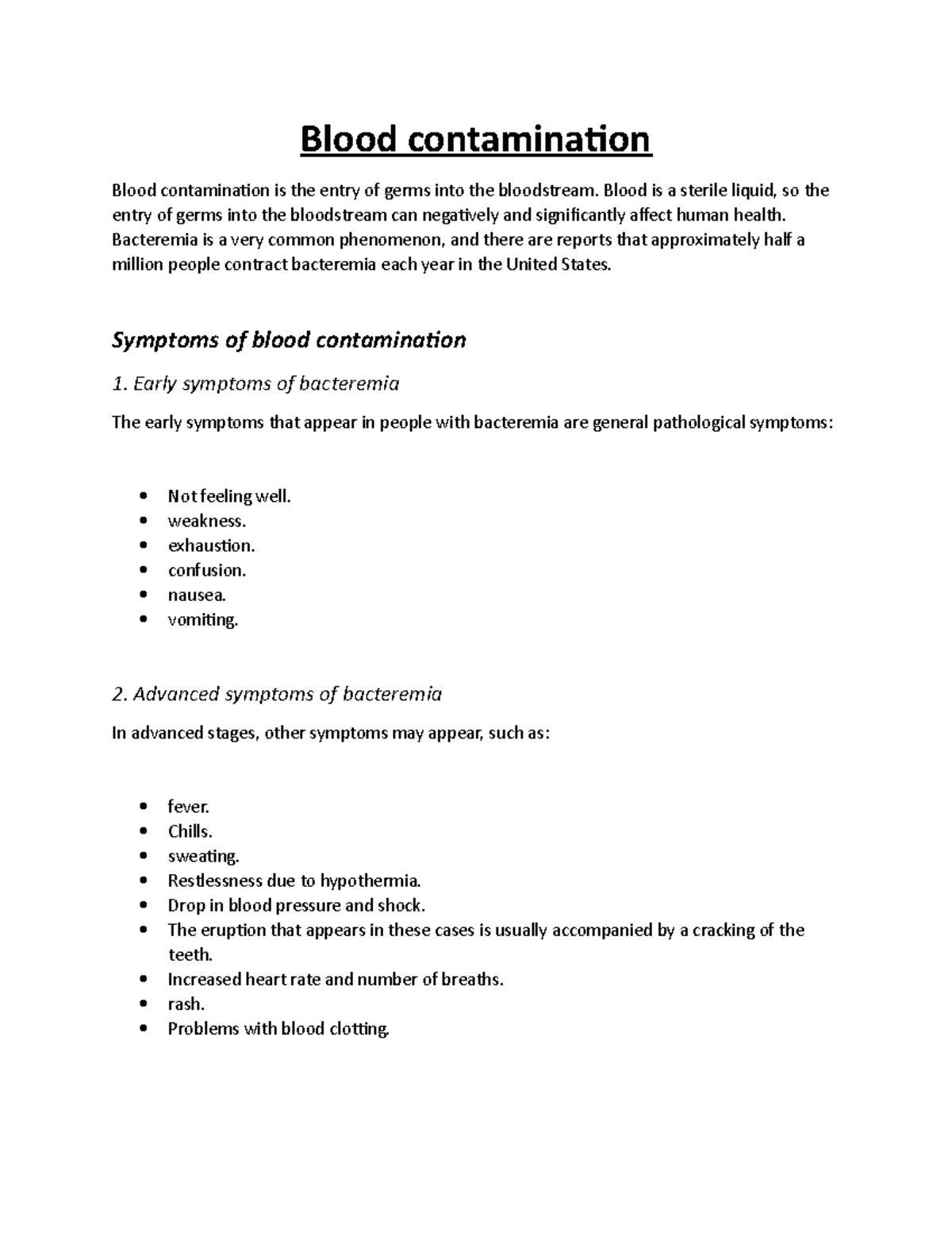 Blood contamination - Biology grade 11 - Assignment - Blood ...