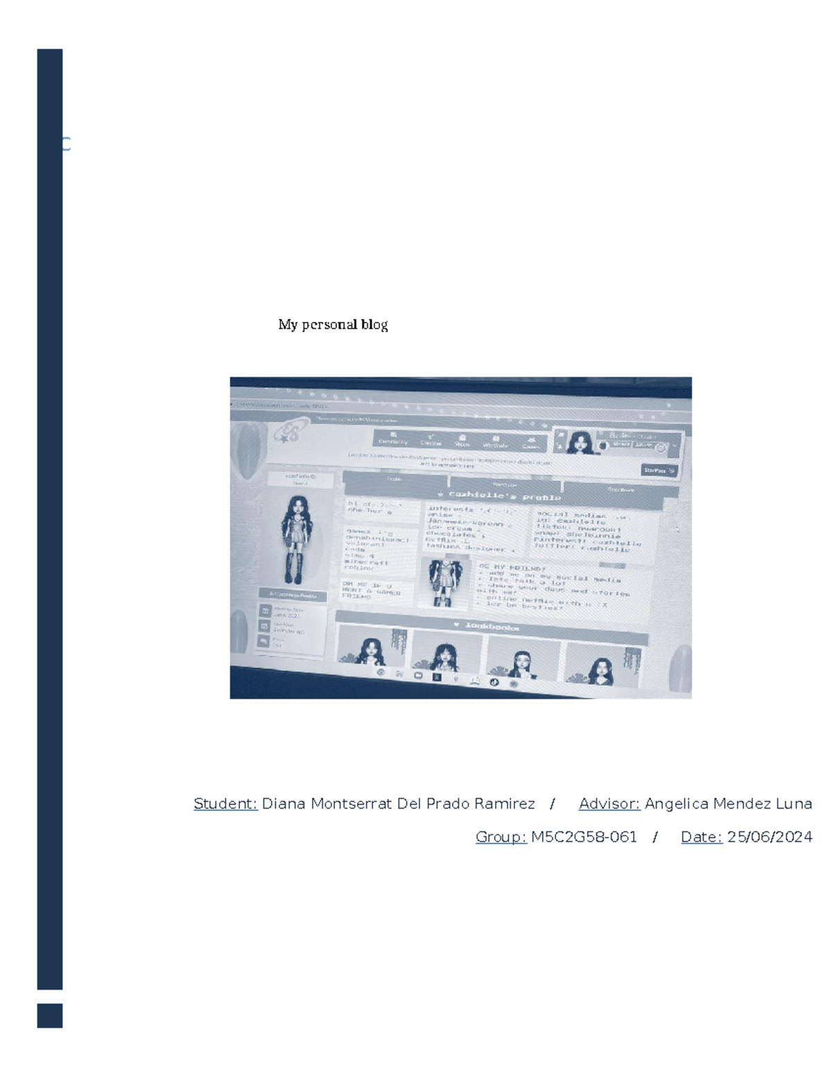 Proyecto integrador. My personal blog - C My personal blog Student ...