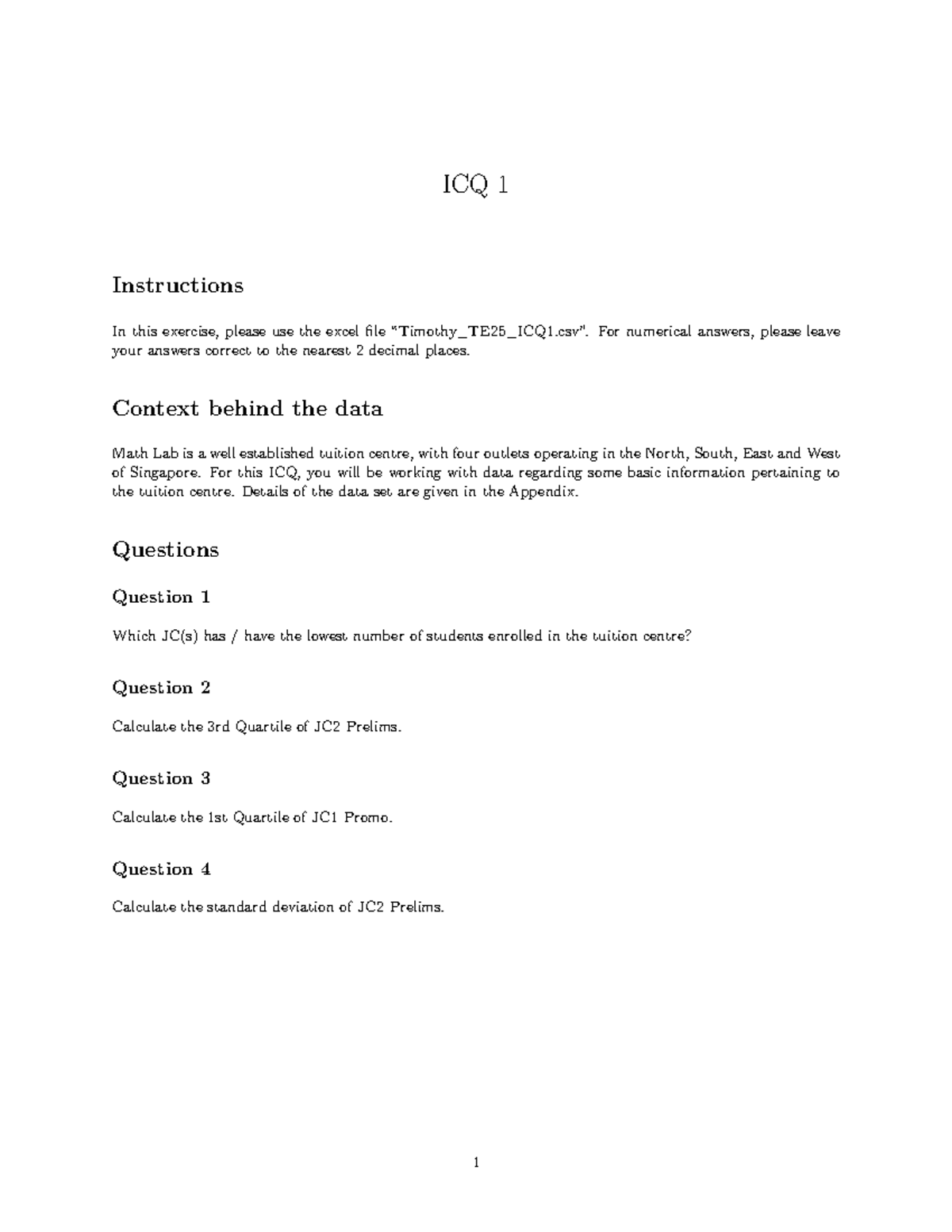 Timothy TE25 ICQ1 - ICQ1 questions for GEA1000 - ICQ 1 Instructions In ...