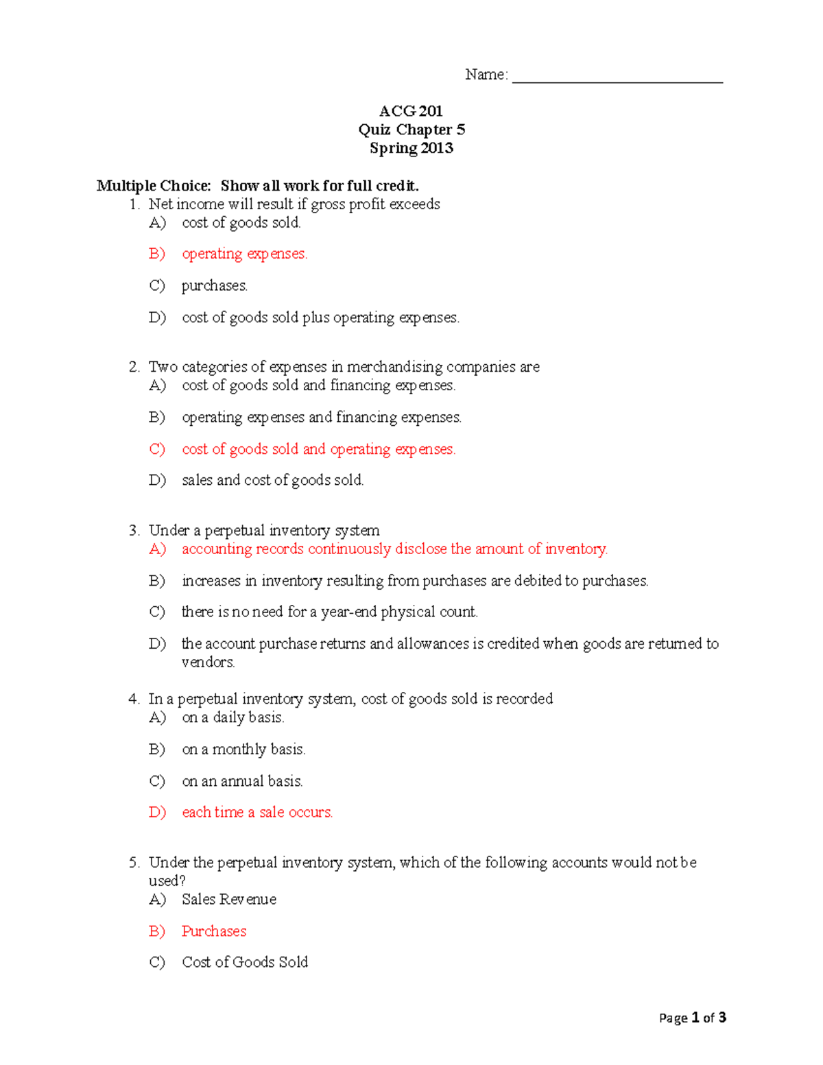 Answers Chapter 5 Quiz - Practice - Name ...
