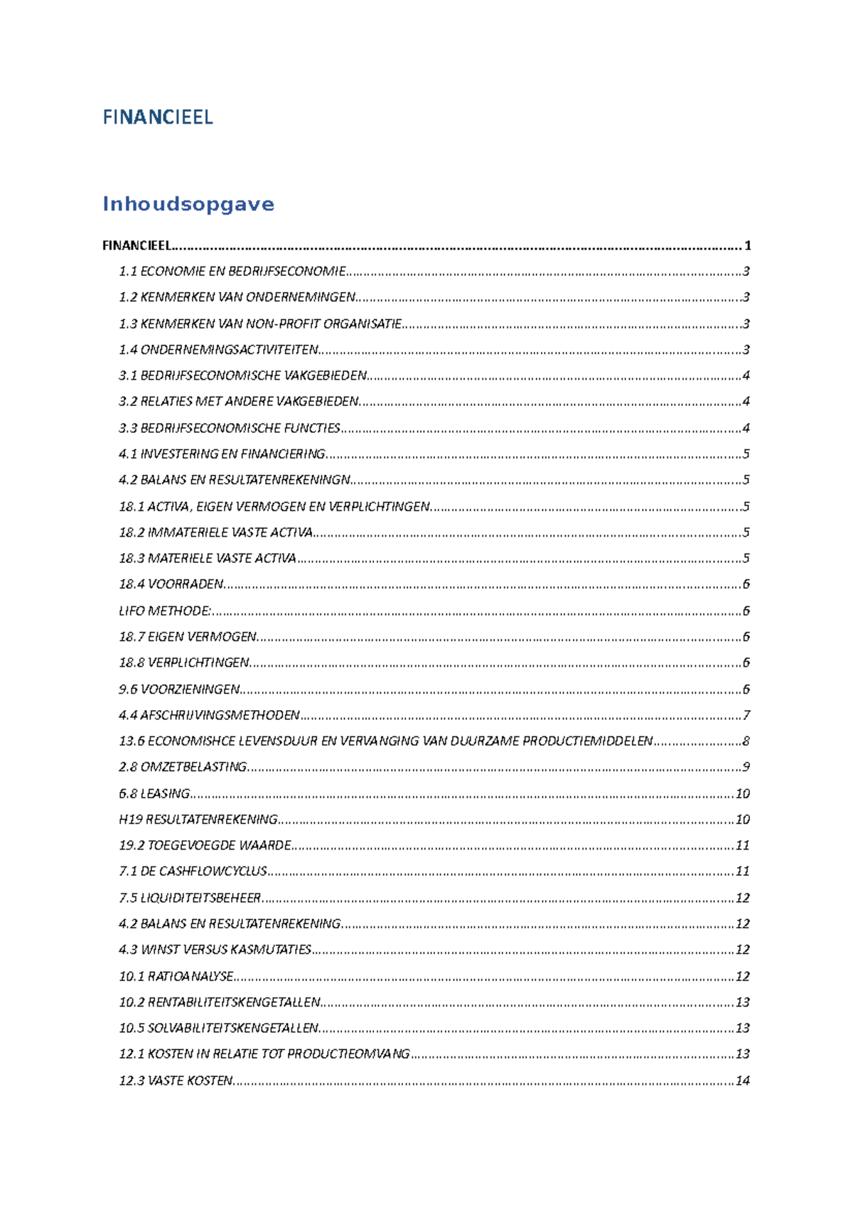 Financieel Management FM jaar 1 - FINANCIEEL - Studeersnel