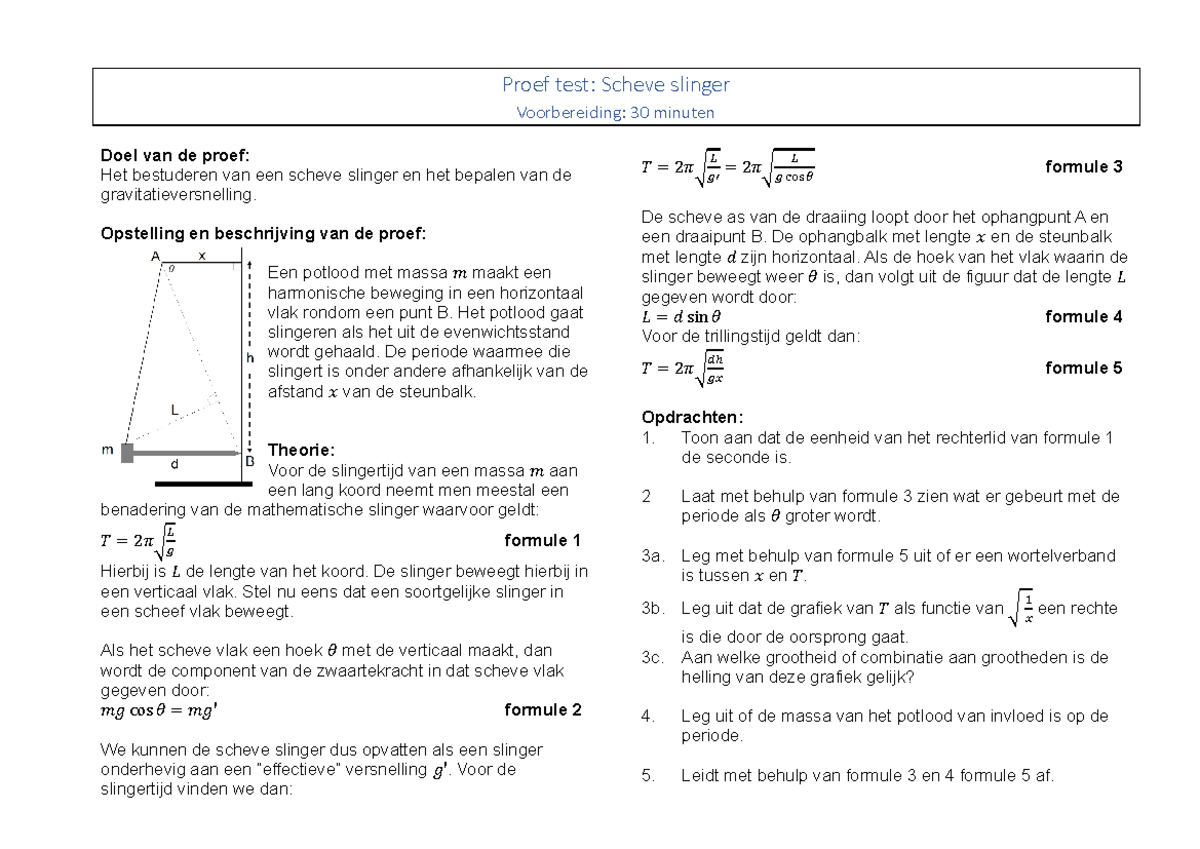 Proef test Scheve slinger met diagram - Proef test: Scheve slinger ...