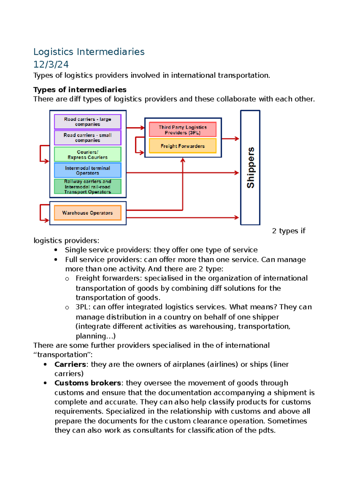 Logistics Intermediaries - Logistics Intermediaries 12/3/ Types of ...