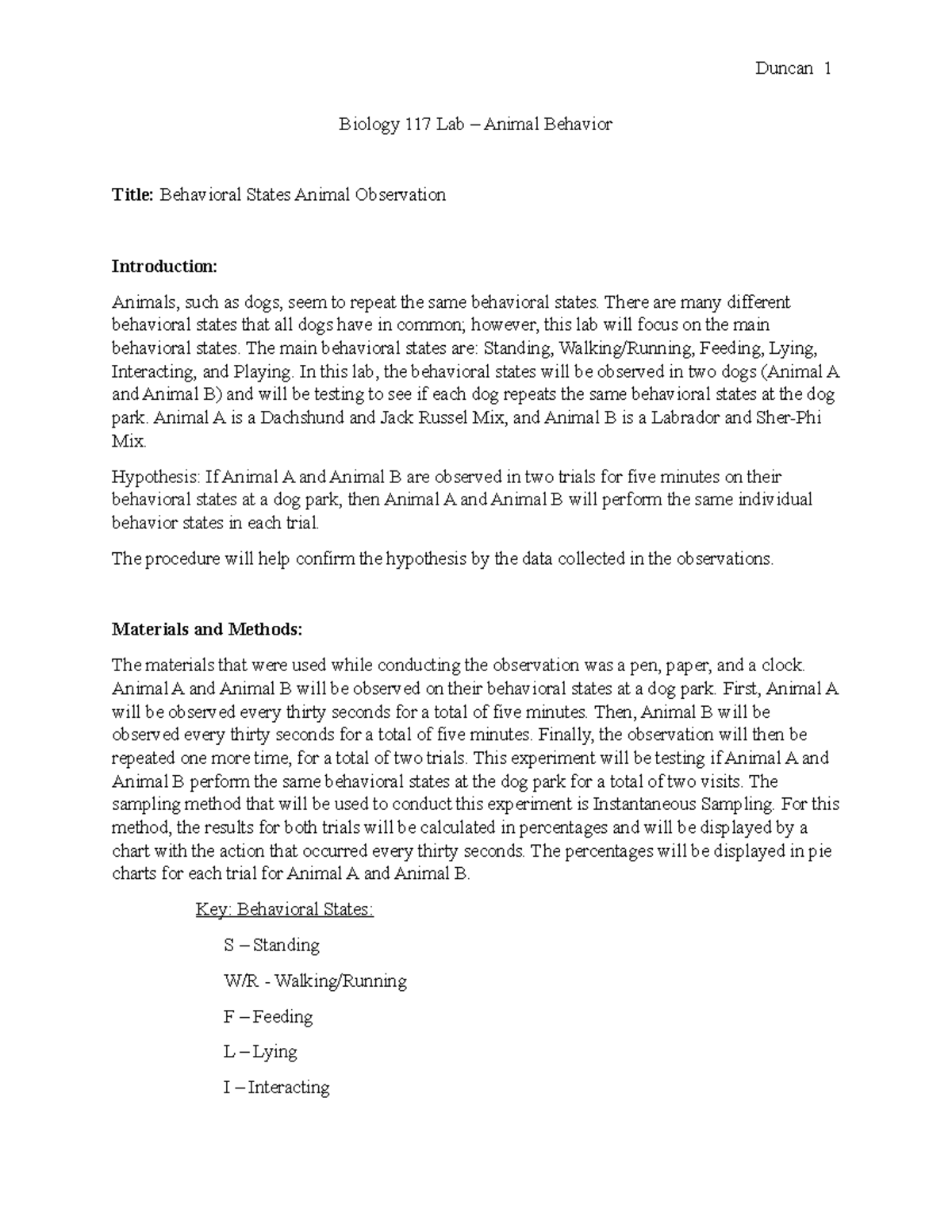 Biology 117 Lab - lab work - Biology 117 Lab – Animal Behavior Title ...