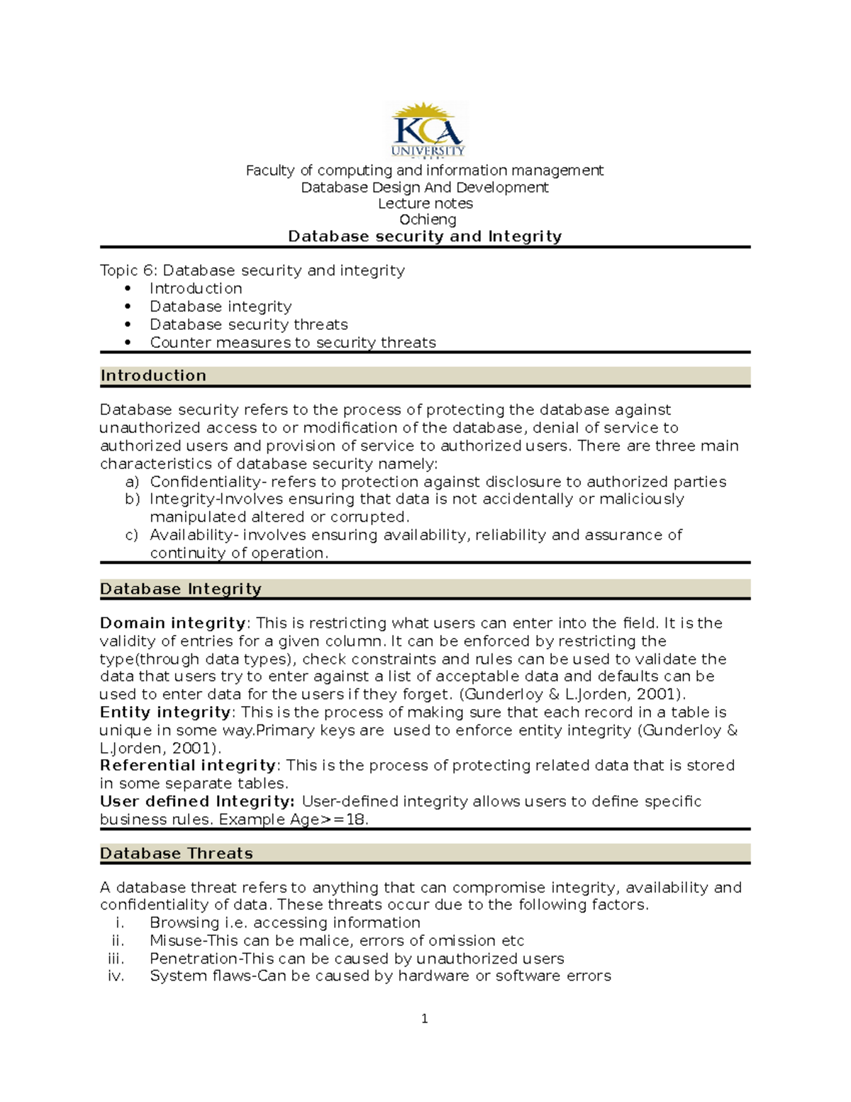 Topic 6 - notes - Faculty of computing and information management ...