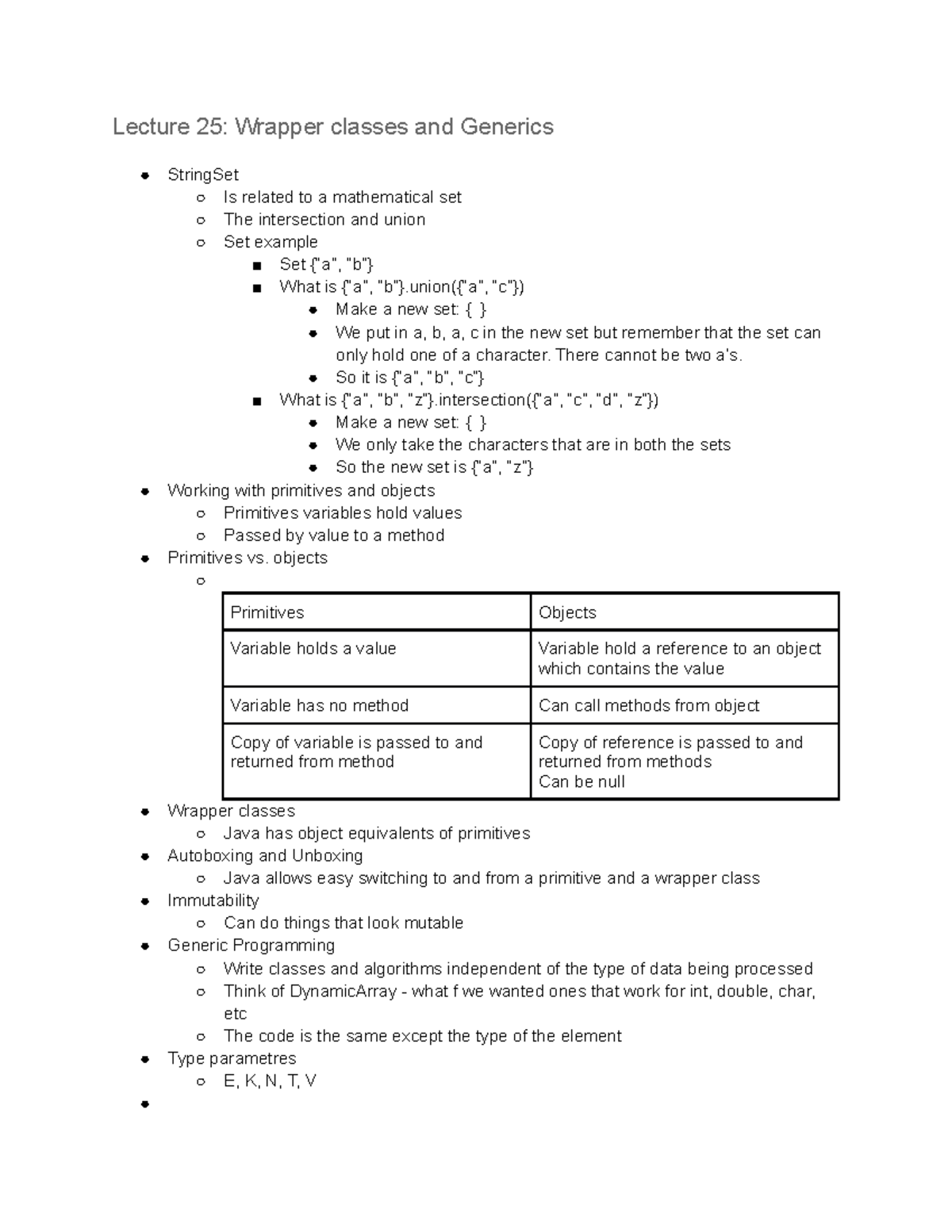 Wrapper Classes And Generics Lecture 25 Wrapper Classes And Generics Stringset Is Related To