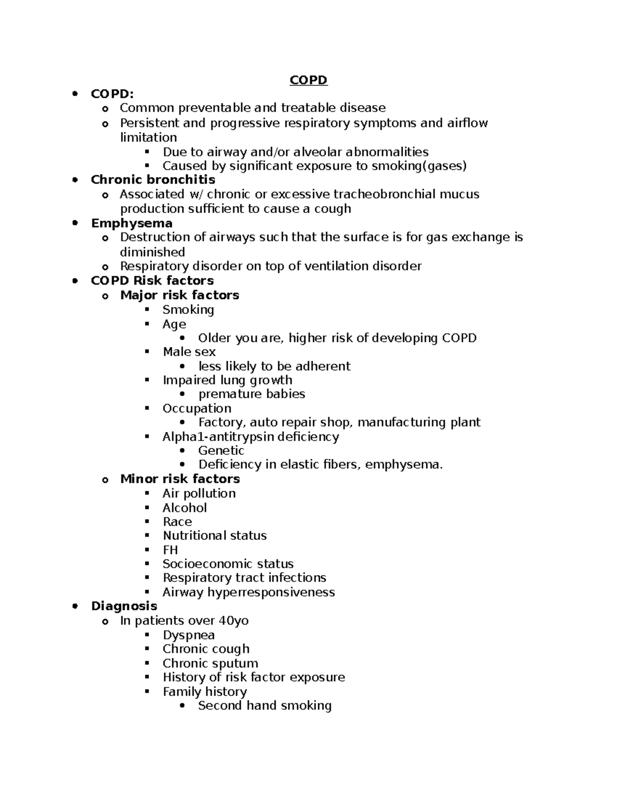 COPD review - COPD notes from powerpoint - COPD COPD: o Common ...