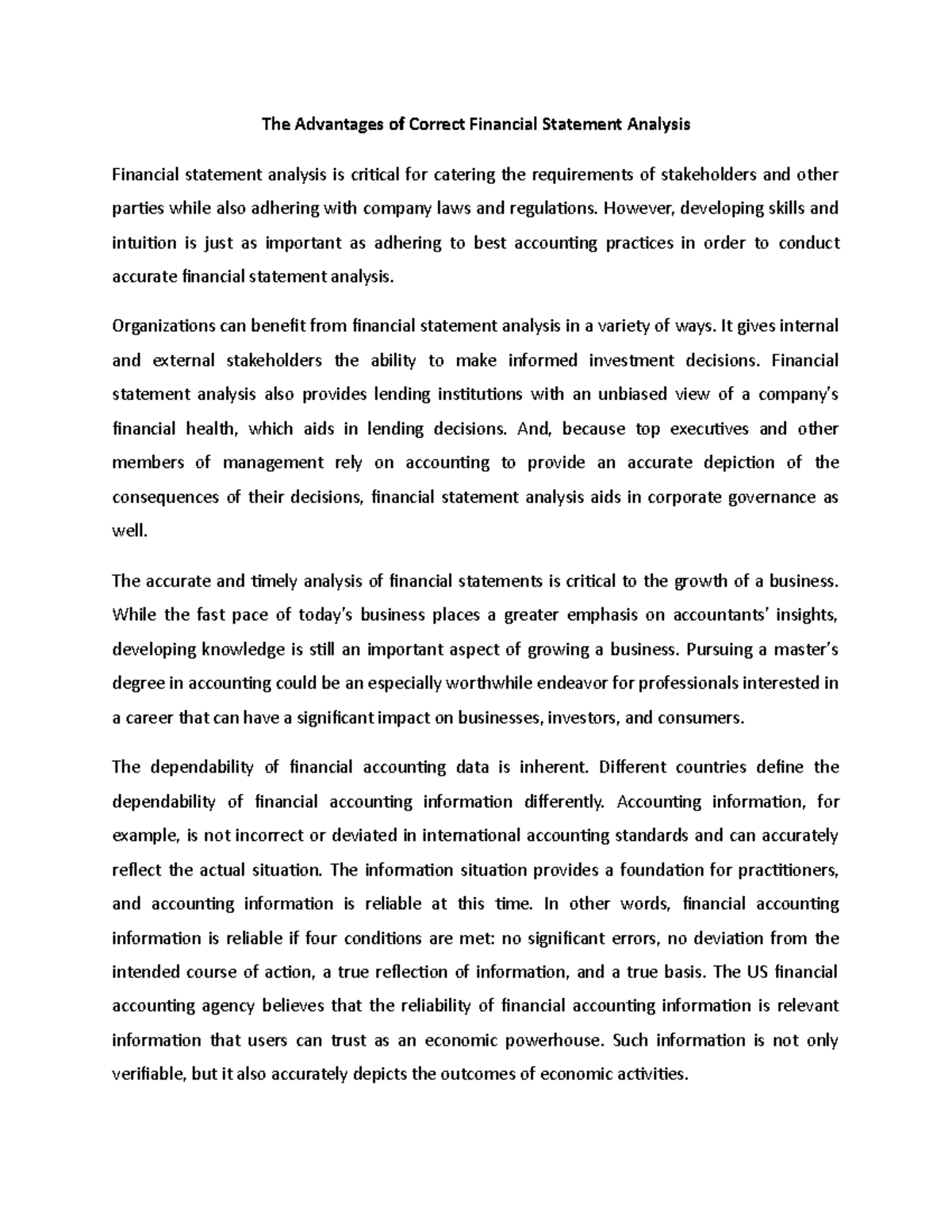 The Advantages of Correct Financial Statement Analysis - However ...