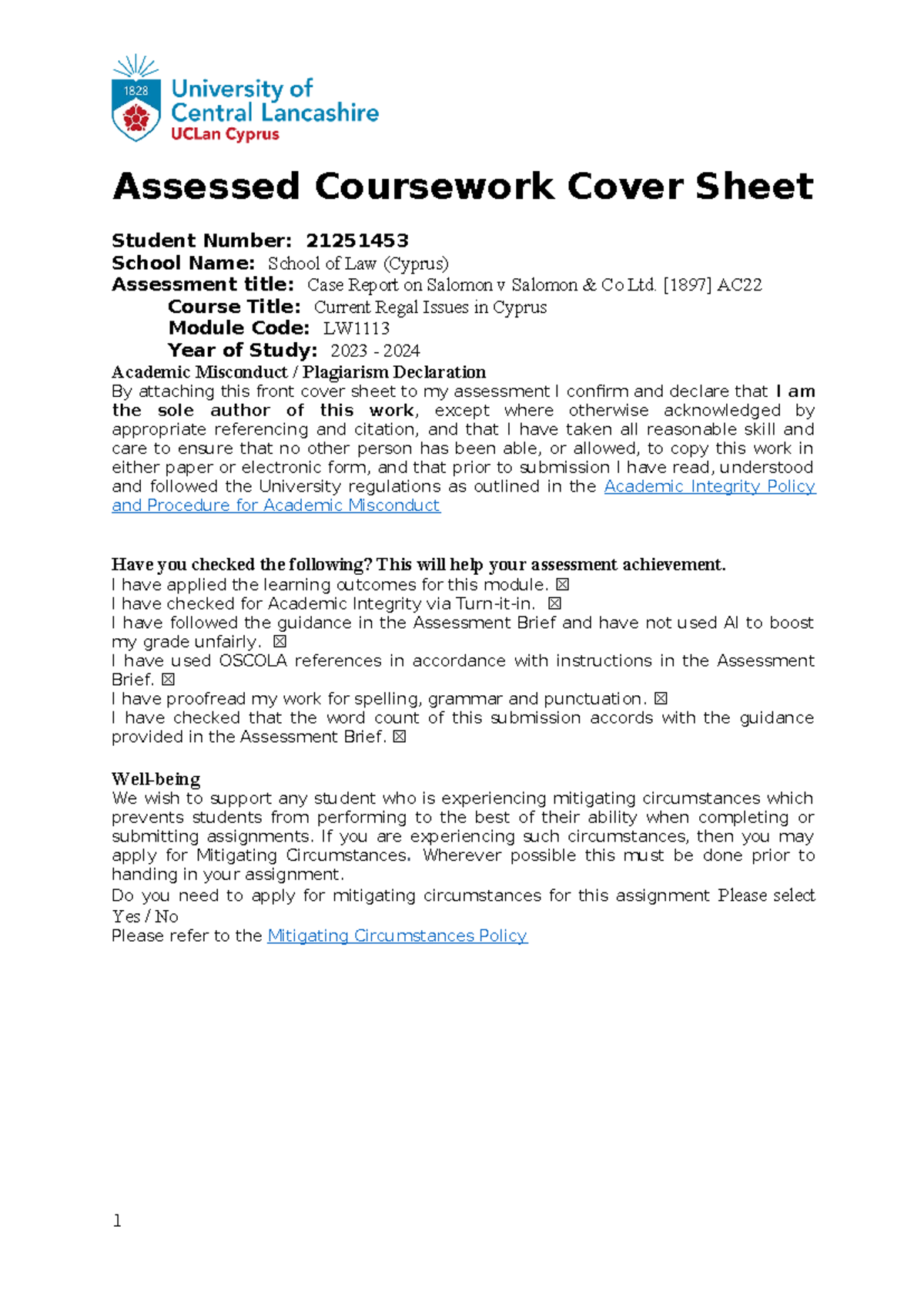 LW1113-final-Vesrion - Assessed Coursework Cover Sheet Student Number ...