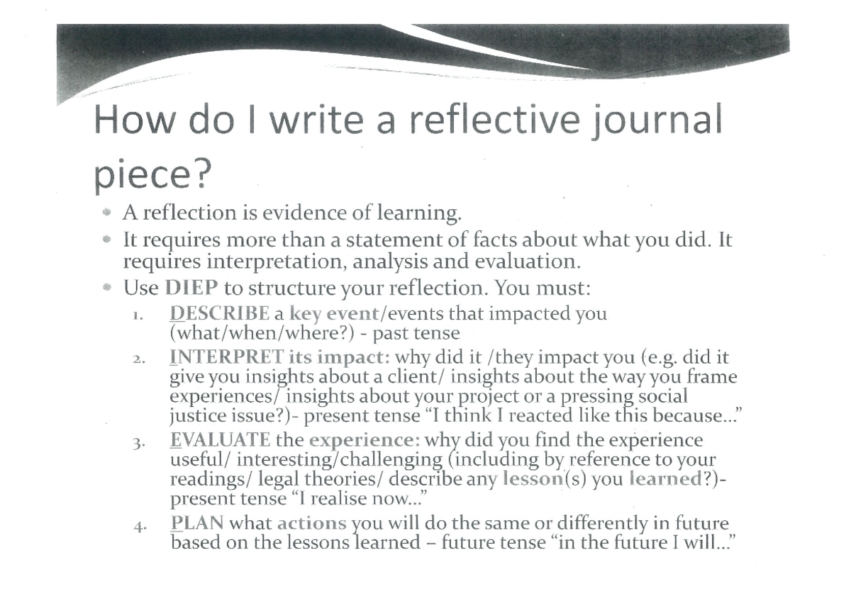 How do I write a reflective journal piece - 200013 - Studocu