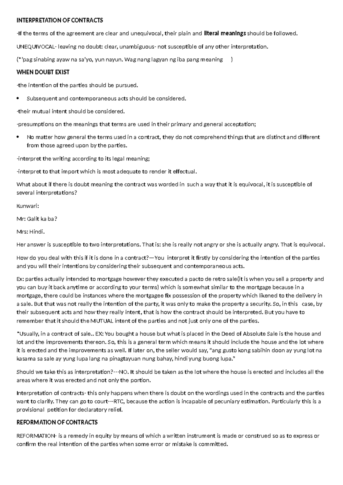 Oblicon-PART-3 - hiii - INTERPRETATION OF CONTRACTS -If the terms of ...