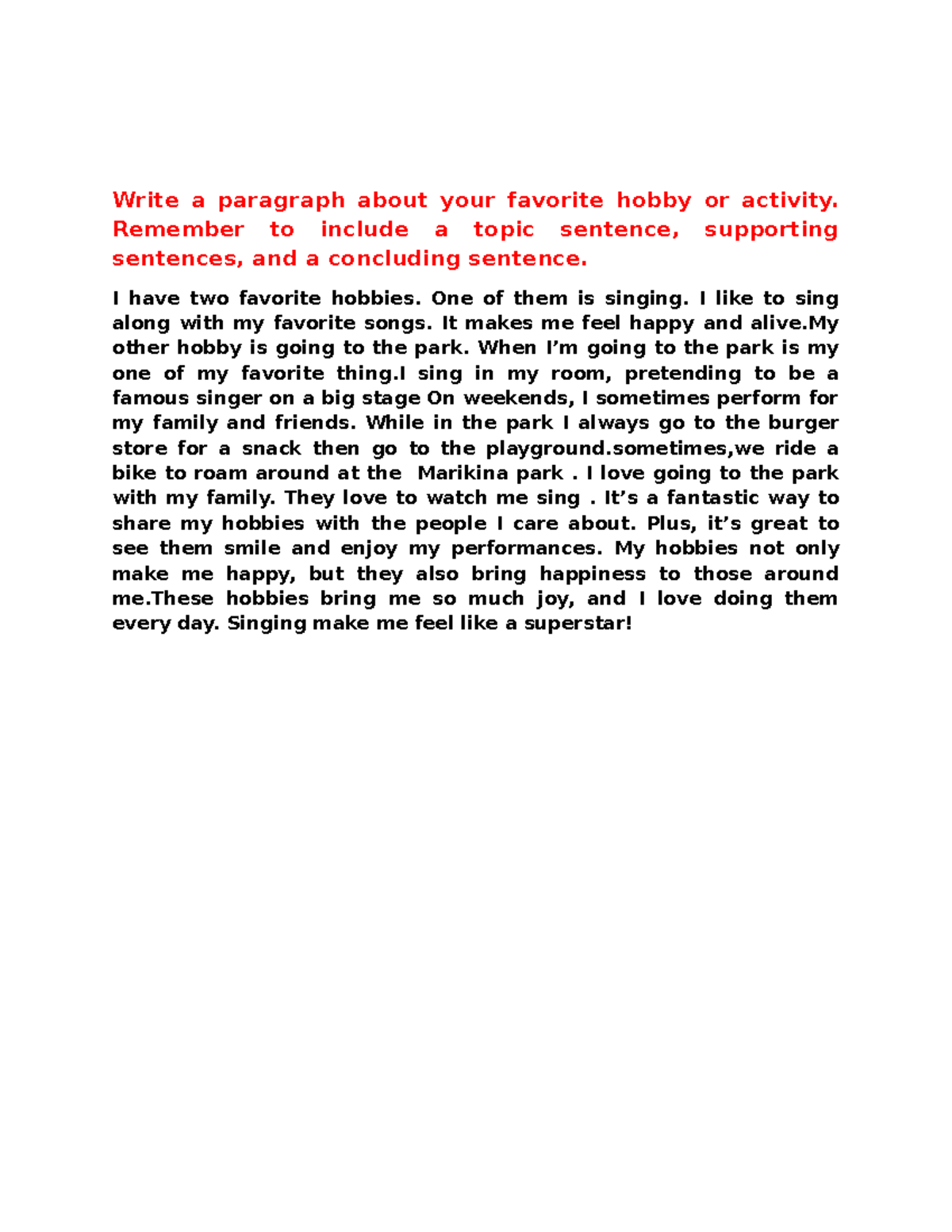Document (1) - assignment - Write a paragraph about your favorite hobby ...
