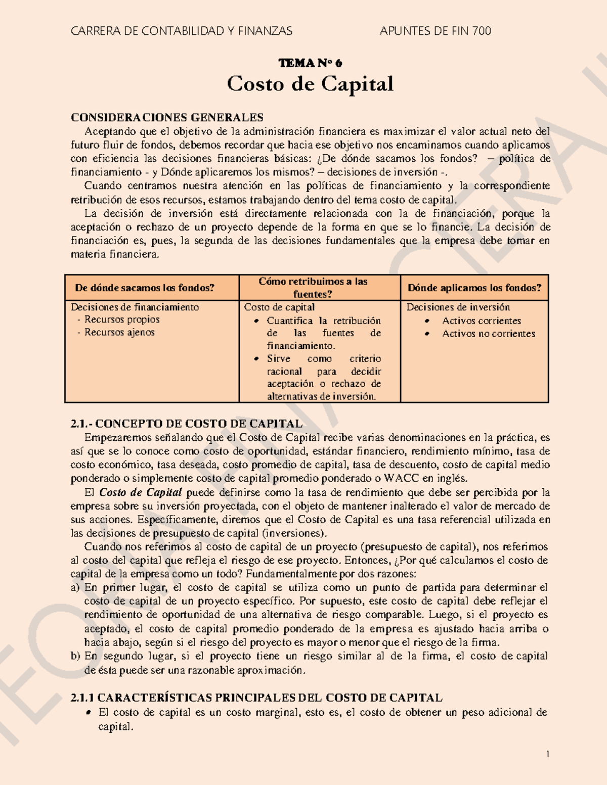 Texto Apuntes DE FIN 700 Tema 6 Costo de Capital - TEMA N∫ 6 Costo de ...