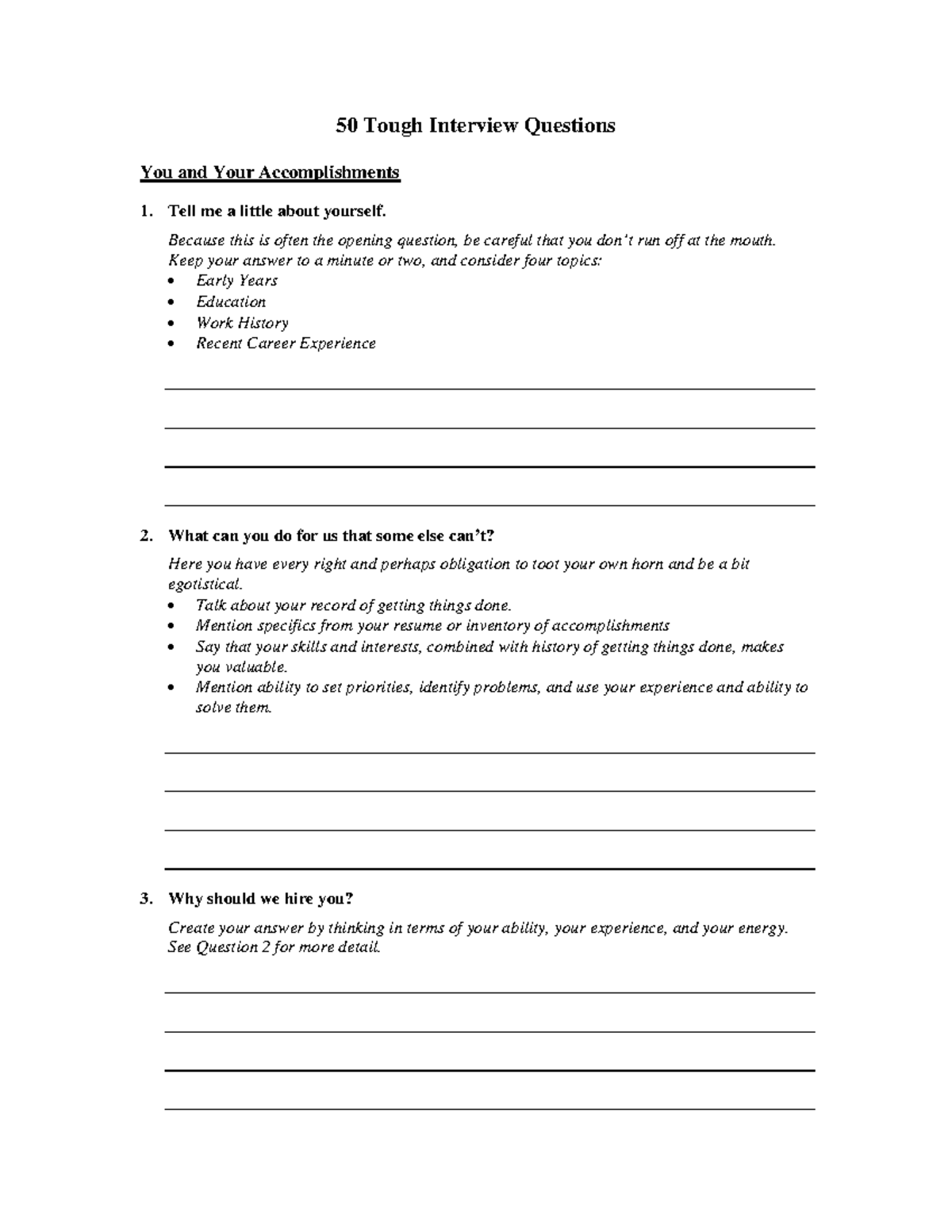 50 Interview Questions guidelines - 50 Tough Interview Questions You ...