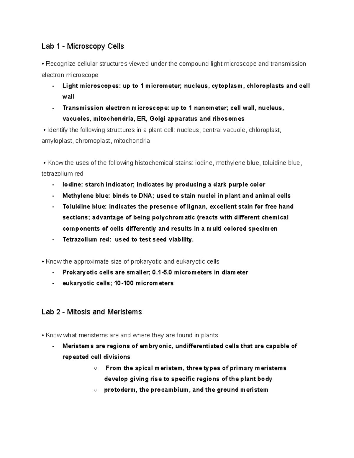 Botany Lab Study Guide - Lab 1 - Microscopy Cells Recognize cellular ...