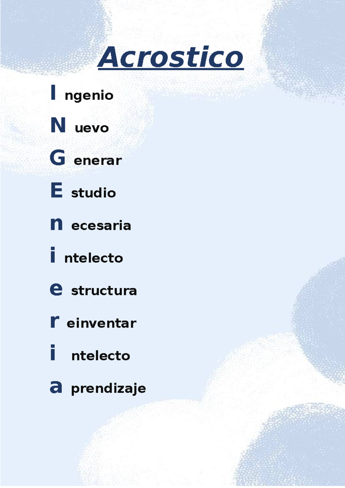 Acrostico - Comunicación - Acrostico I ngenio N uevo G enerar E studio ...