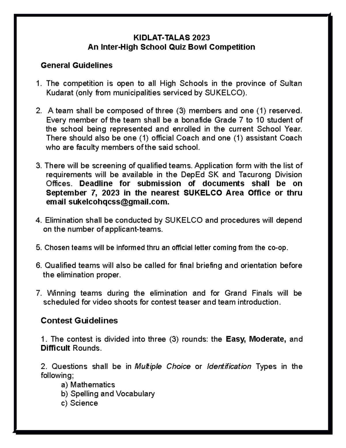 Guidelines-for-Schools - KIDLAT-TALAS 2023 An Inter-High School Quiz ...